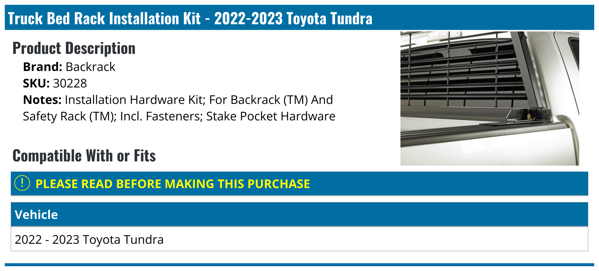 2022-2025 Toyota Tundra Truck Bed Rack Installation Kit - Backrack ...