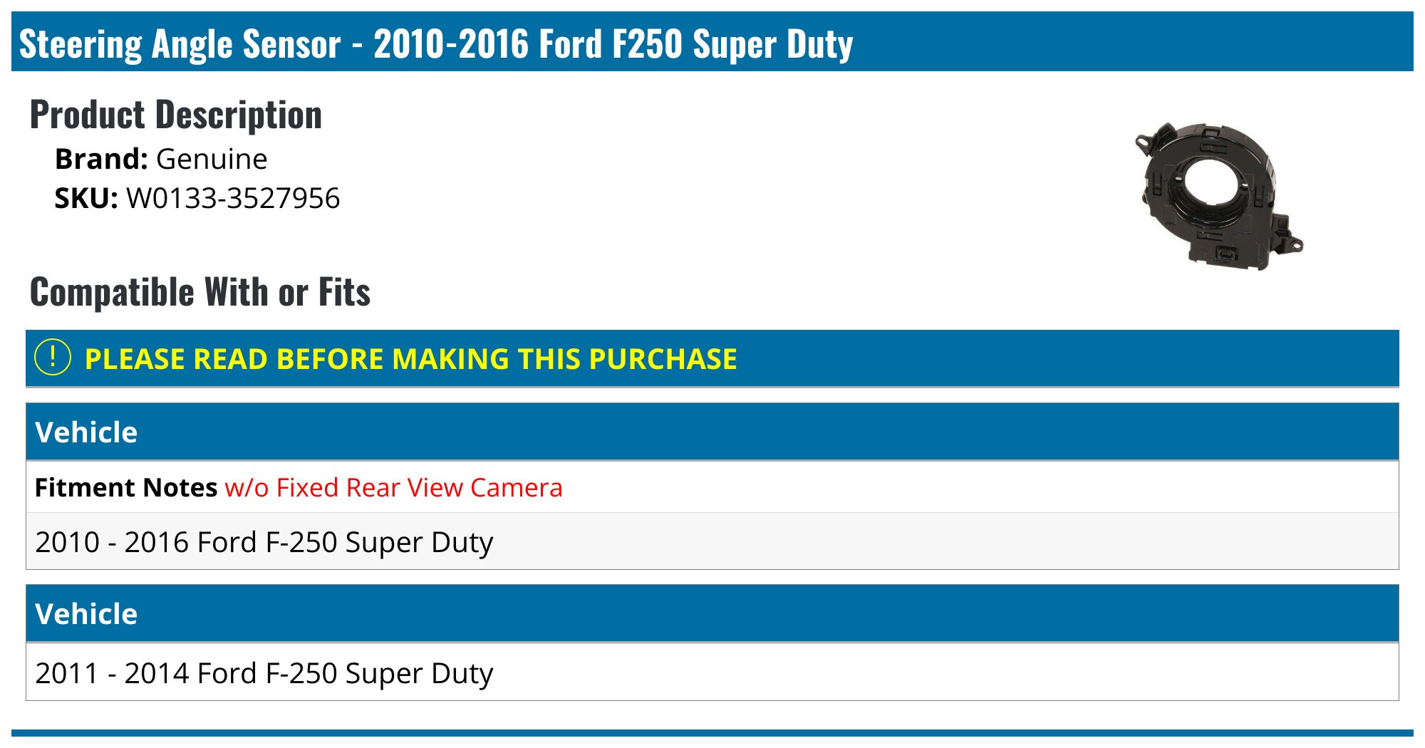 2010-2016 Ford F250 Super Duty Steering Angle Sensor - Genuine W0133 ...
