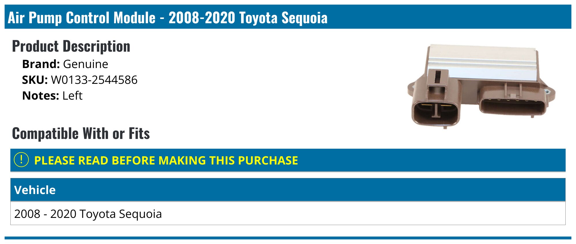 2008-2020 Toyota Sequoia Air Pump Control Module - Genuine W0133 ...