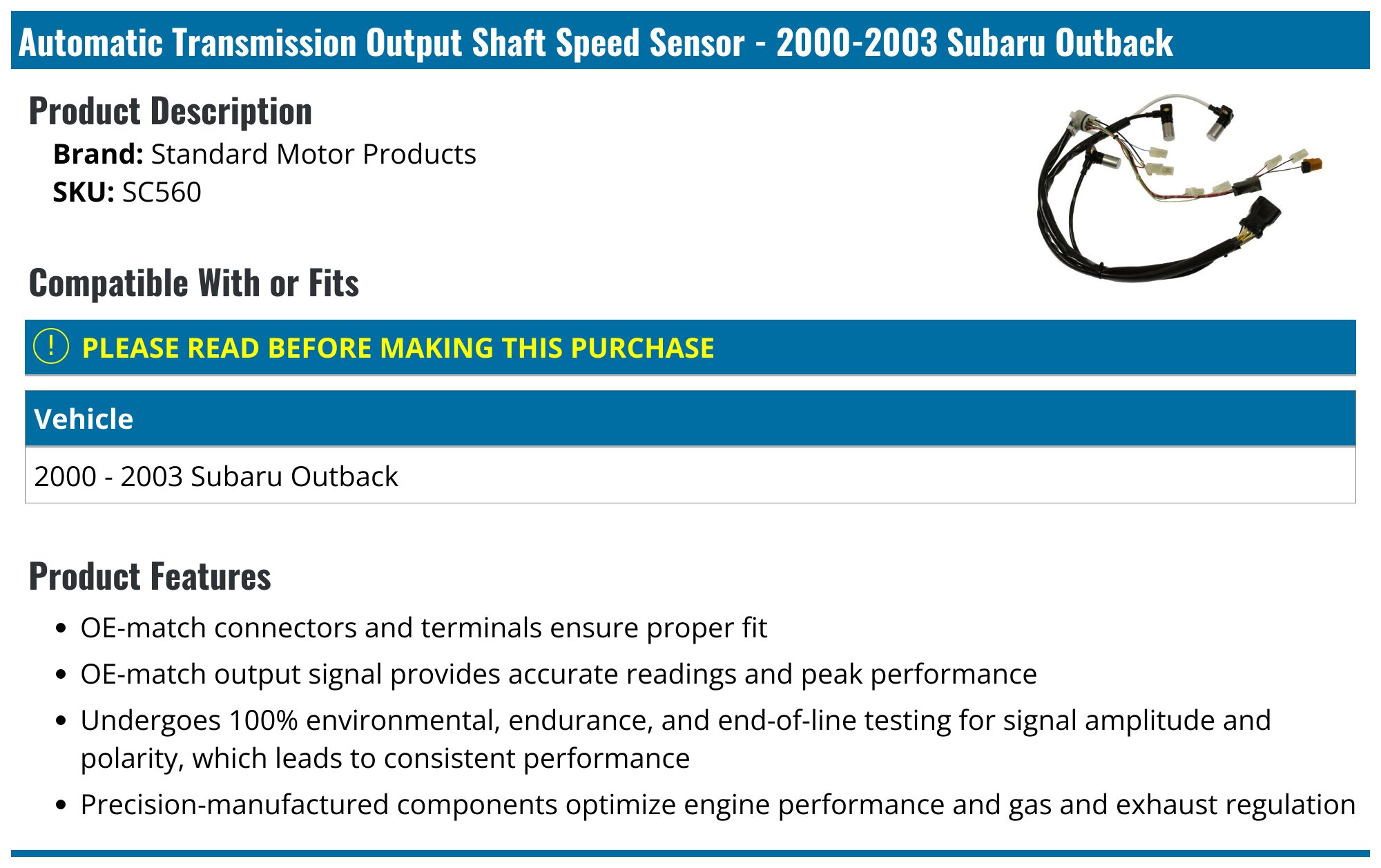 2000-2003 Subaru Outback Automatic Transmission Output Shaft Speed ...
