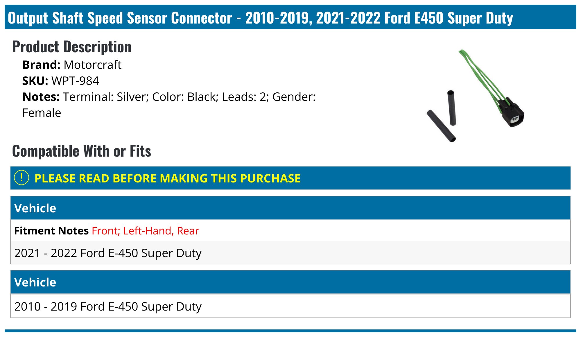 2010-2019, 2021-2022 Ford E450 Super Duty Output Shaft Speed Sensor ...