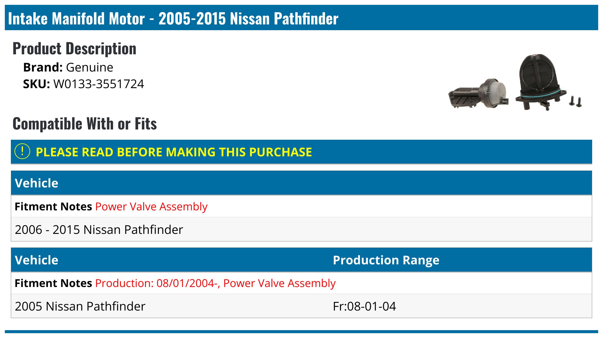 2005-2012, 2015 Nissan Pathfinder Intake Manifold Motor - Genuine W0133 ...
