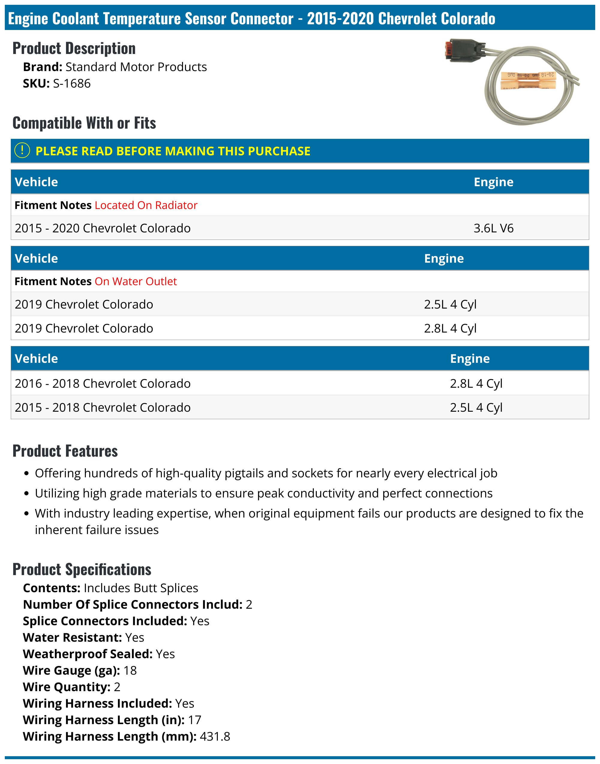 2015-2022 Chevrolet Colorado Engine Coolant Temperature Sensor ...