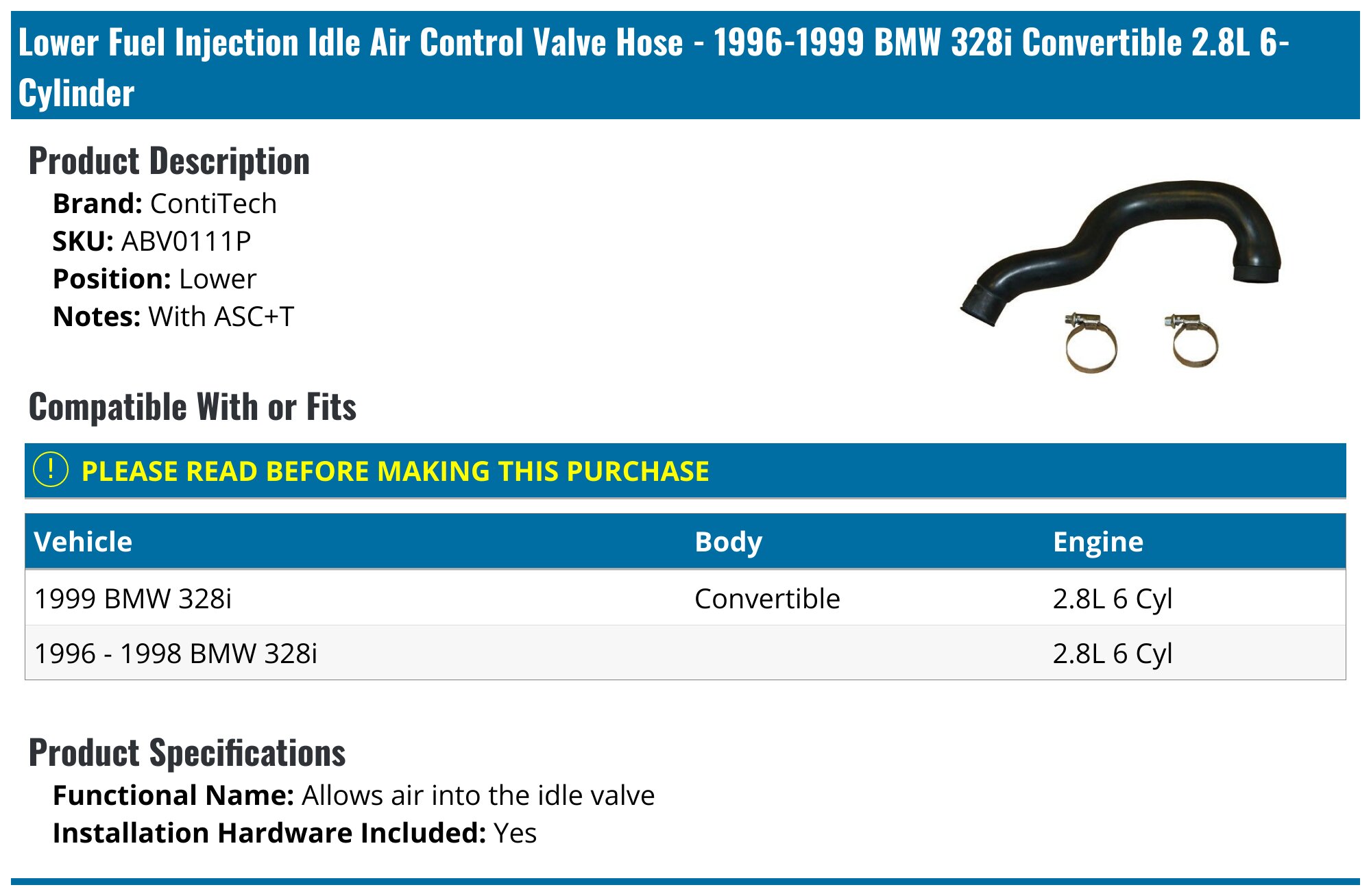 1996-1999 BMW 328i Fuel Injection Idle Air Control Valve Hose ...