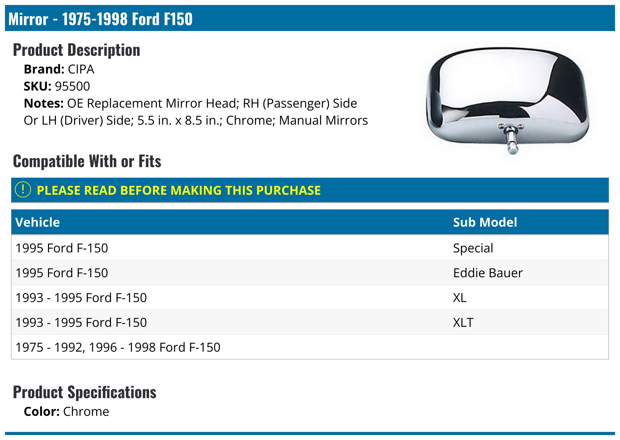 Ford F150 Driver & Passenger Side Mirror Replacement | Parts Geek