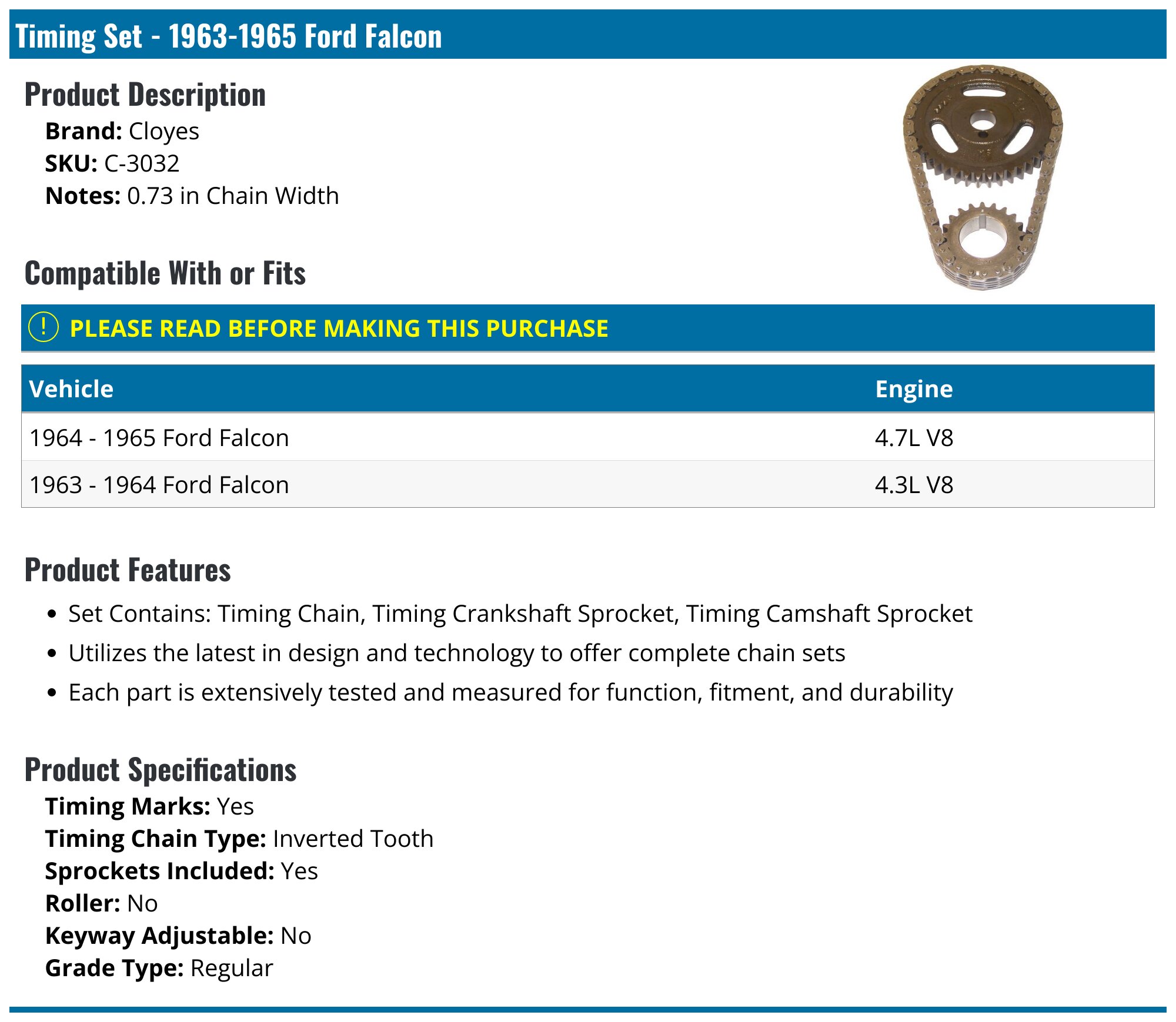 1963-1965 Ford Falcon Timing Chain - Cloyes C-3032 - PartsGeek.com