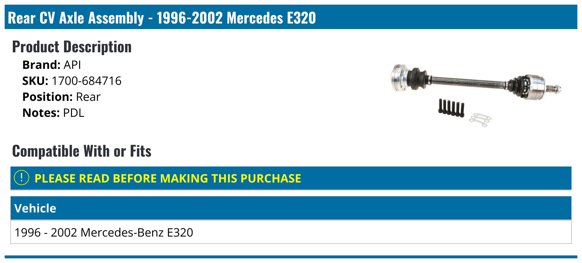Mercedes E320 Parts & Accessories - Parts Geek