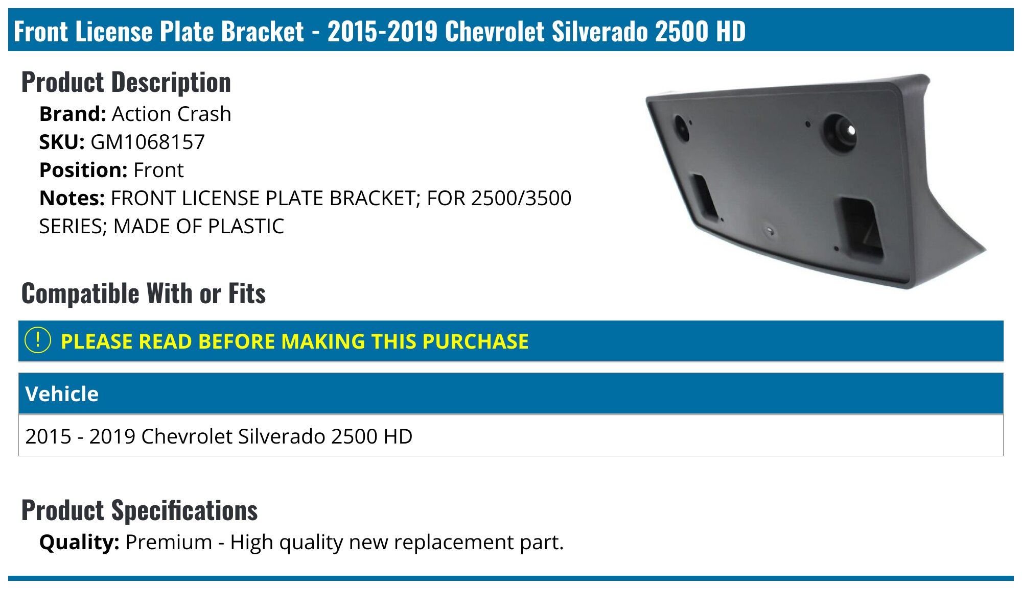 Chevrolet License Plate Bracket | Silverado 2500 HD Camaro Tahoe 1500 ...