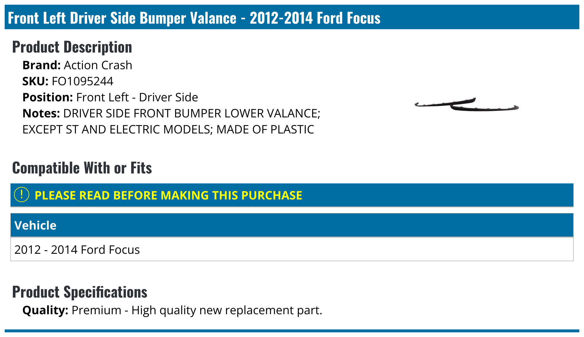 Valance Panel - Front Lower Bumper Valance | Parts Geek