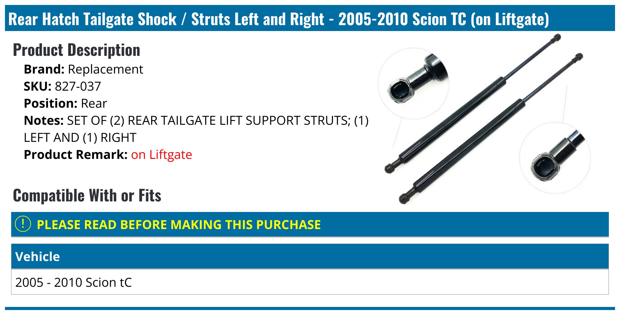 Rear Hatch Strut - Hatch Strut Replacement | Parts Geek