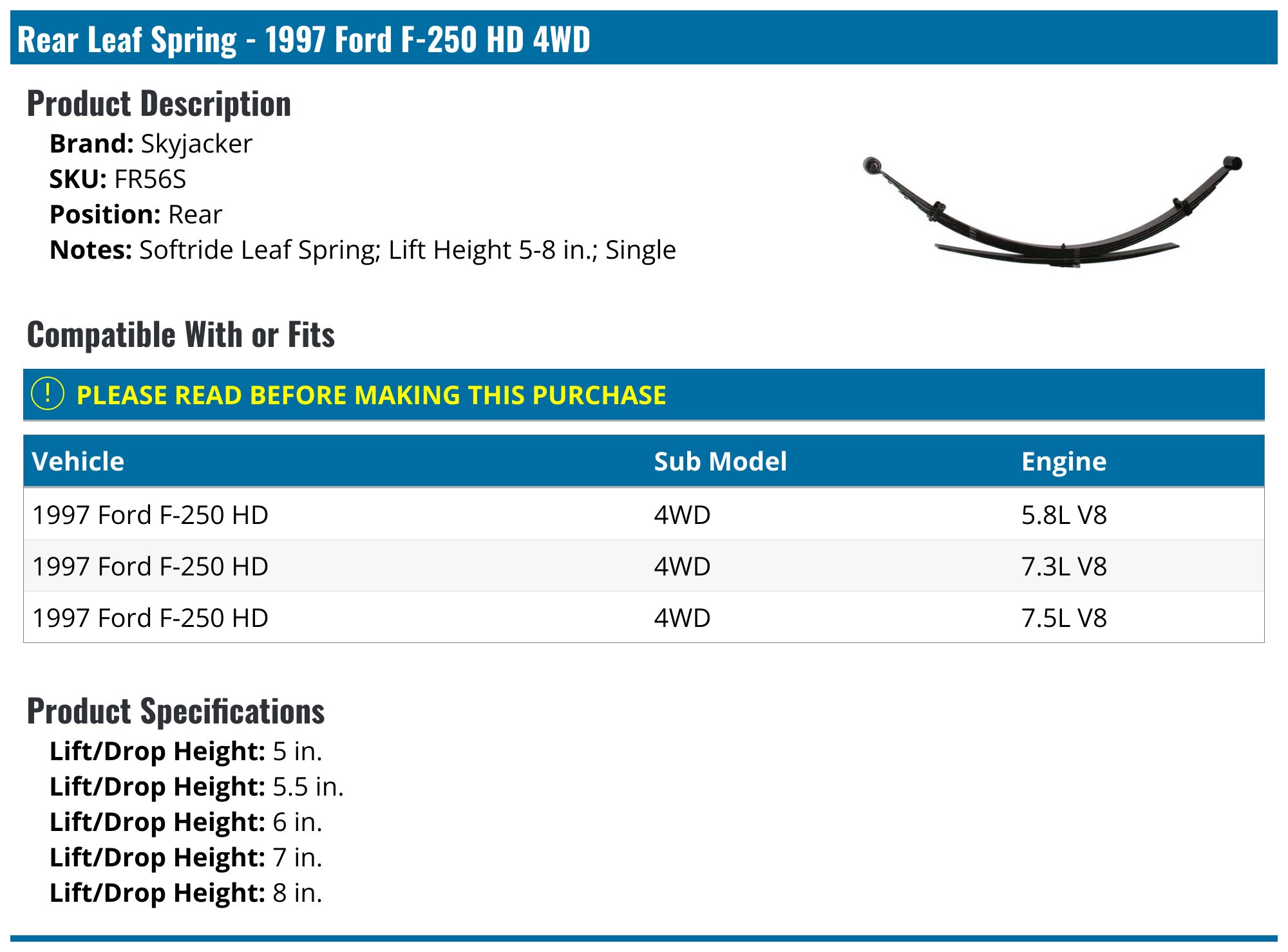 1997 Ford F-250 HD Leaf Spring - Skyjacker FR56S - Rear - PartsGeek.com