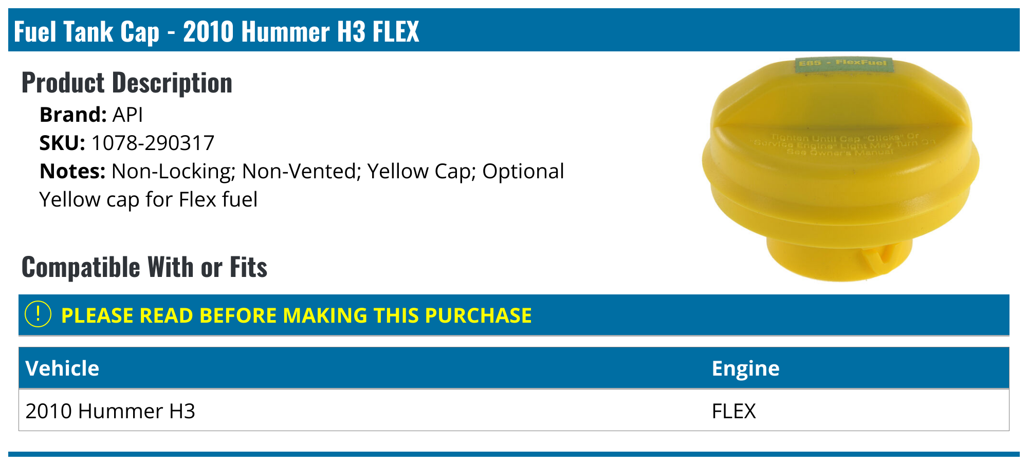 2010 Hummer H3 Fuel Tank Cap - API 96070-07632186 - PartsGeek.com