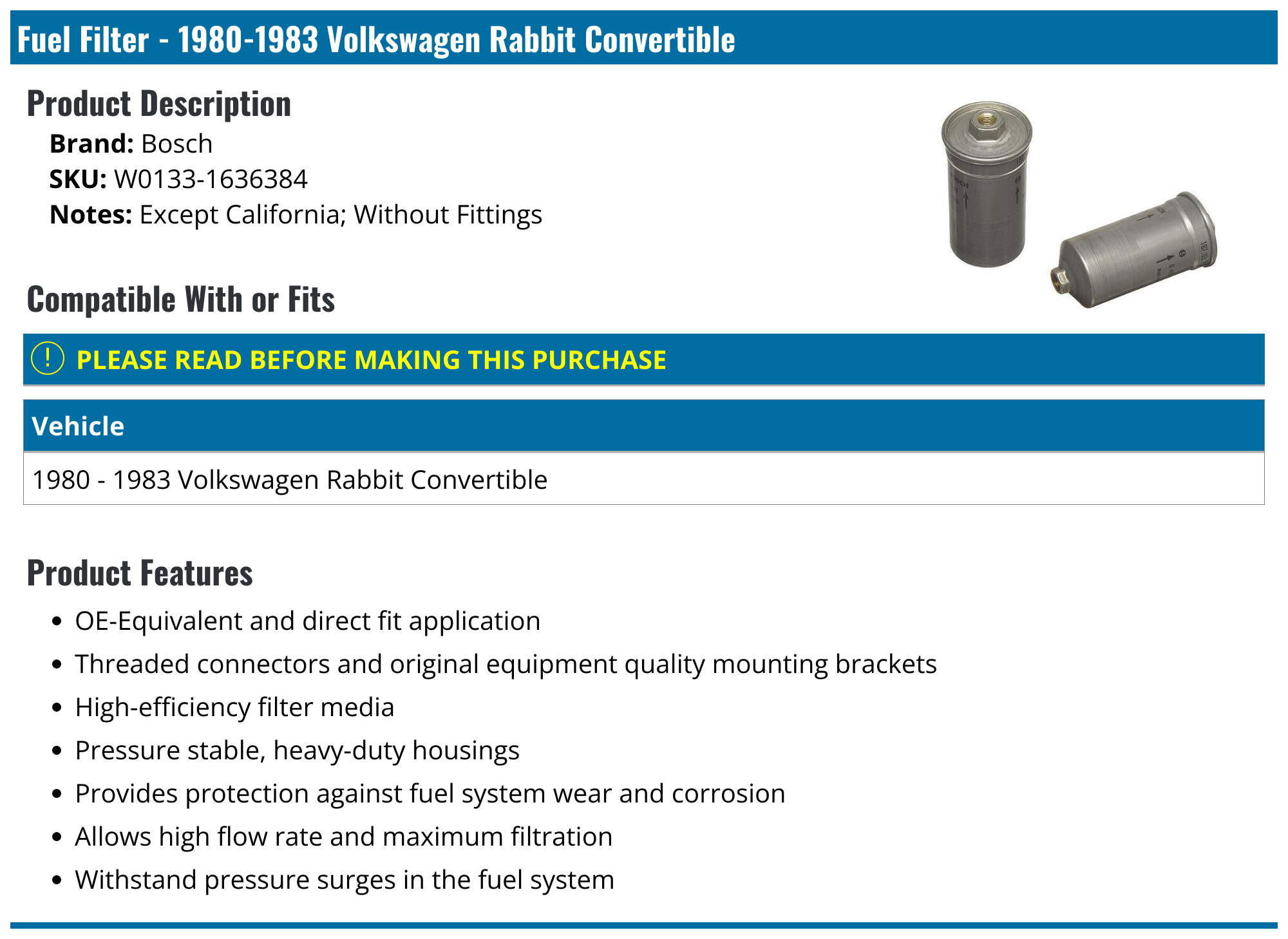 Everyday low prices For 1980-1983 Volkswagen Rabbit Convertible Fuel ...