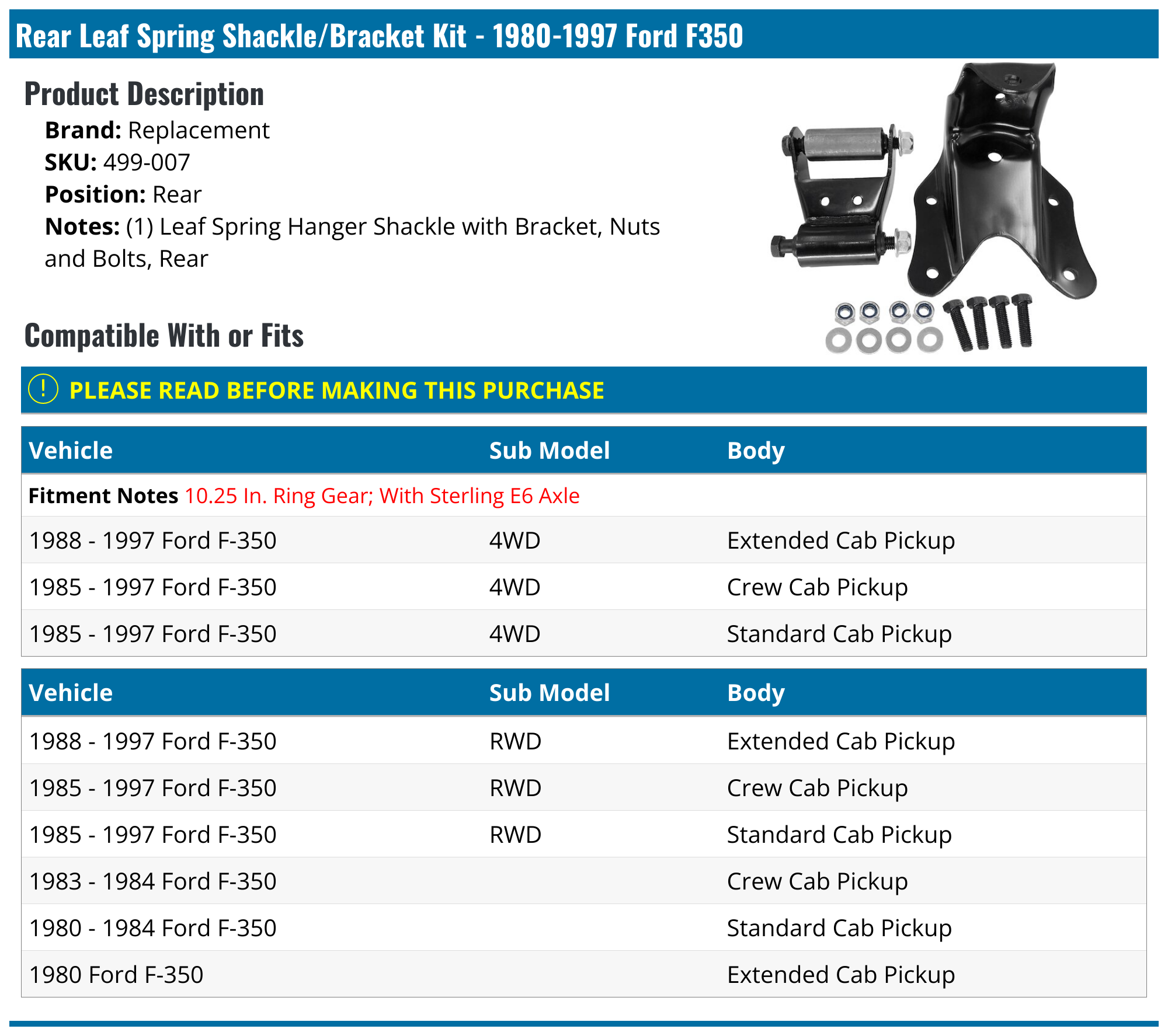 1980-1997 Ford F350 Leaf Spring Shackle - Replacement 499-007 - Rear ...