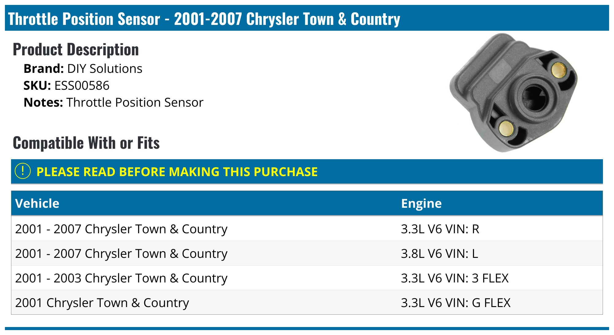 2001-2007 Chrysler Town & Country Throttle Position Sensor - DIY ...