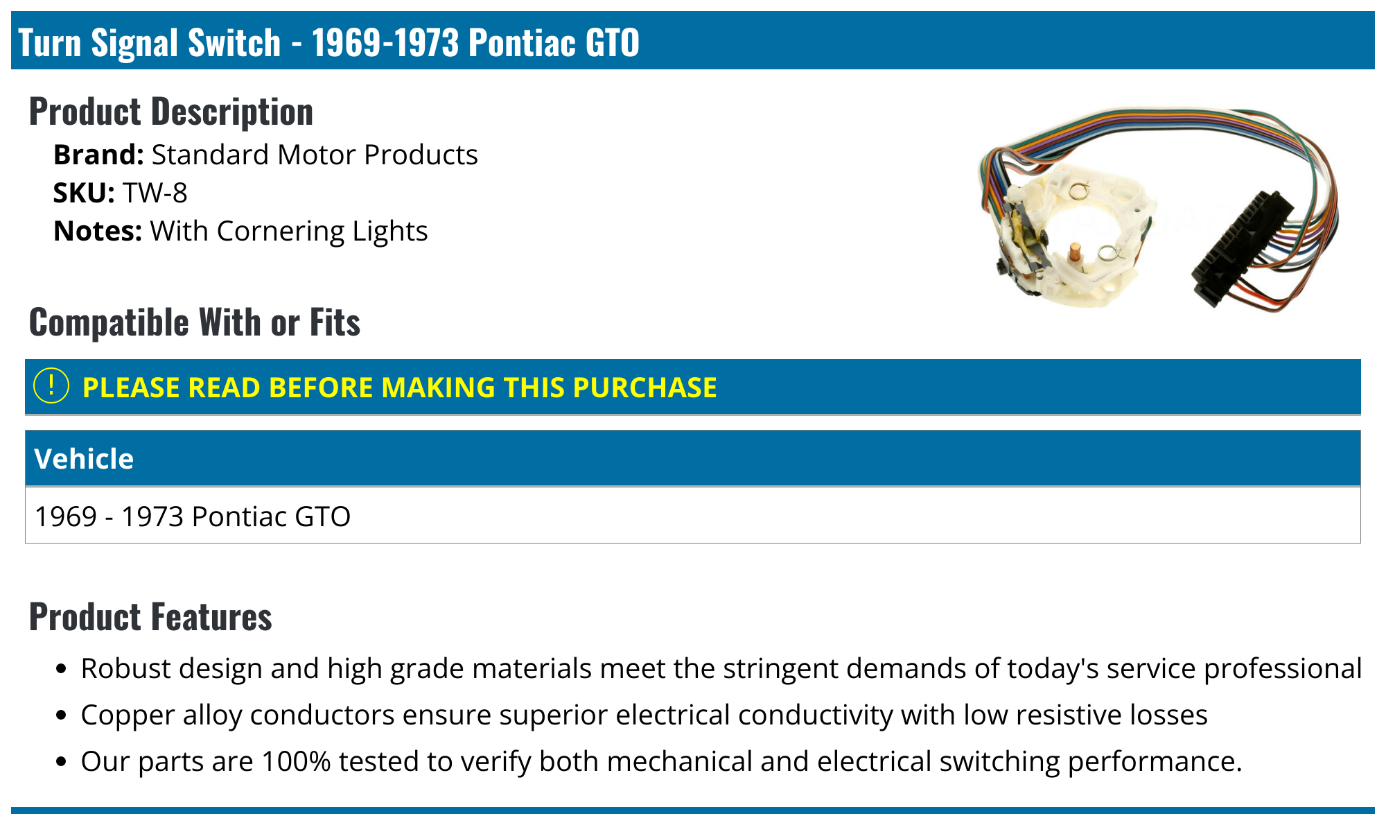 1969-1973 Pontiac GTO Turn Signal Switch - Standard Motor Products TW-8 ...