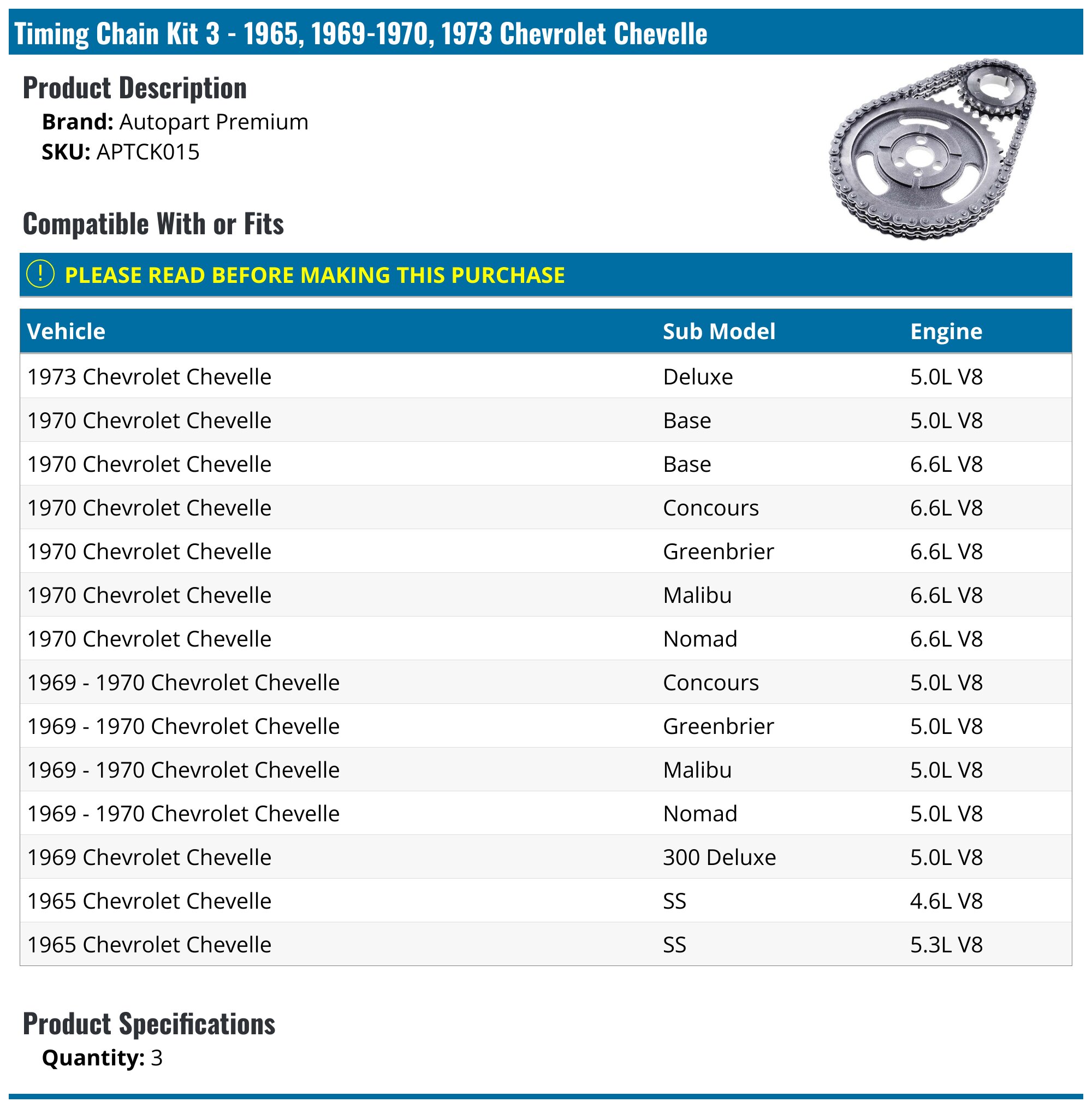 1965, 1969-1970, 1973 Chevrolet Chevelle Timing Chain - Autopart ...
