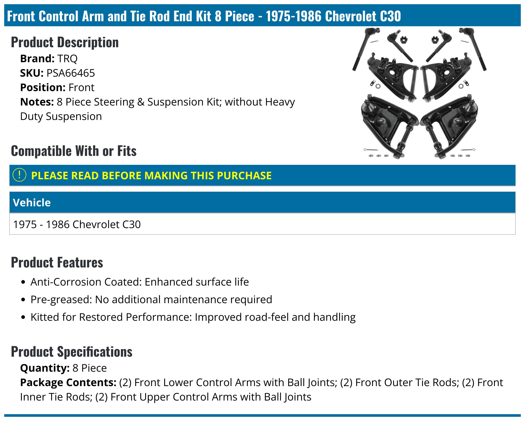 1975-1986 Chevrolet C30 Control Arm - TRQ PSA66465 - Front - PartsGeek.com