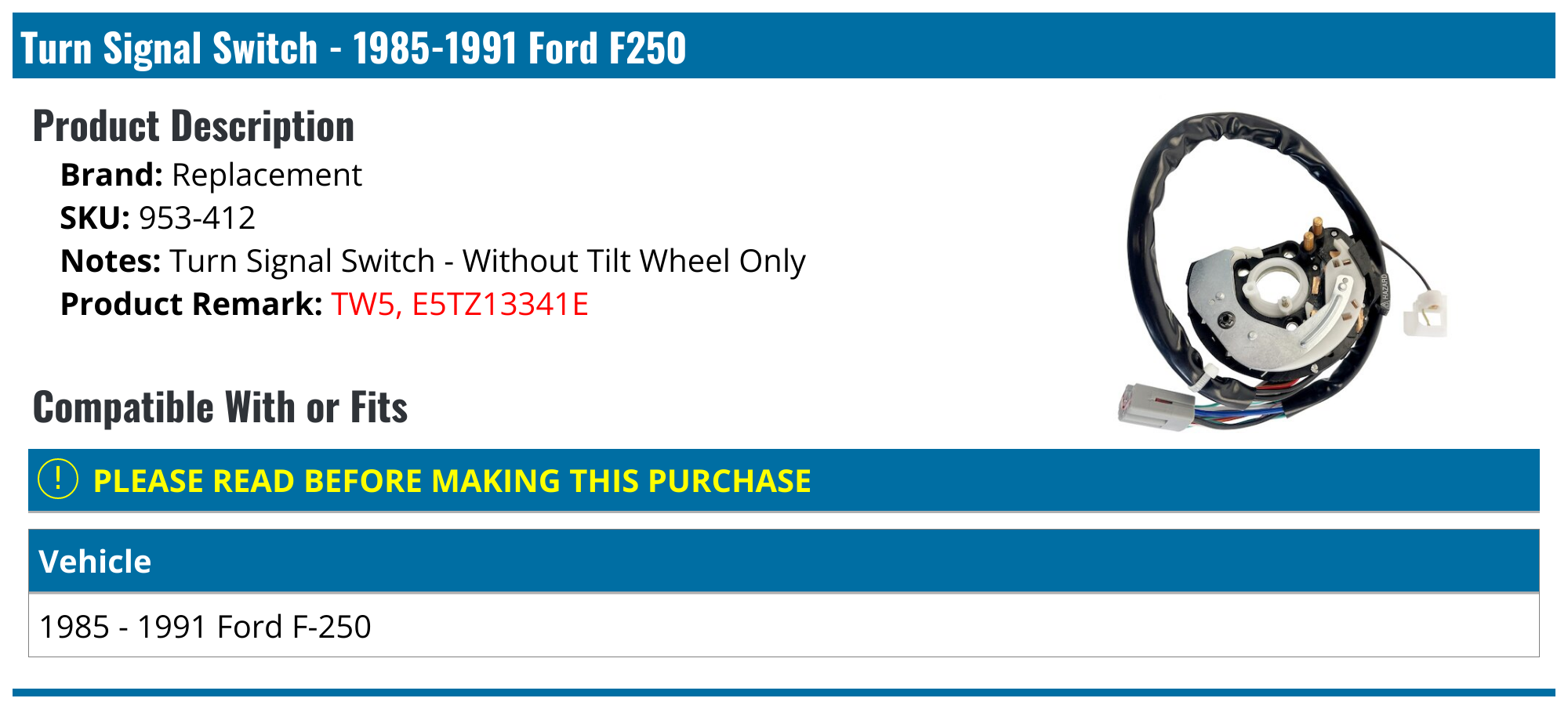 1985-1991 Ford F250 Turn Signal Switch - Replacement 953-412 ...