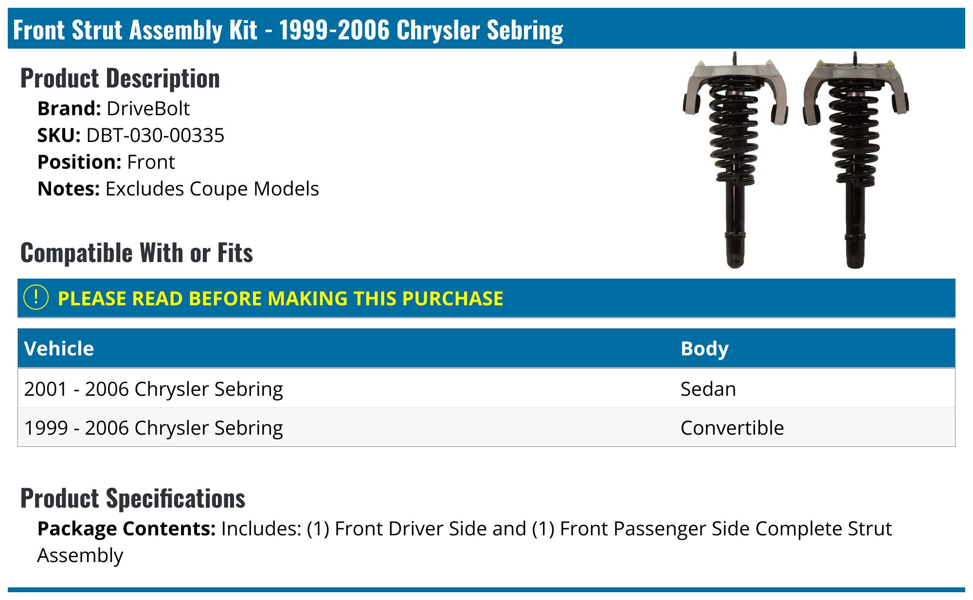 Chrysler Sebring Parts & Accessories Catalog | Parts Geek