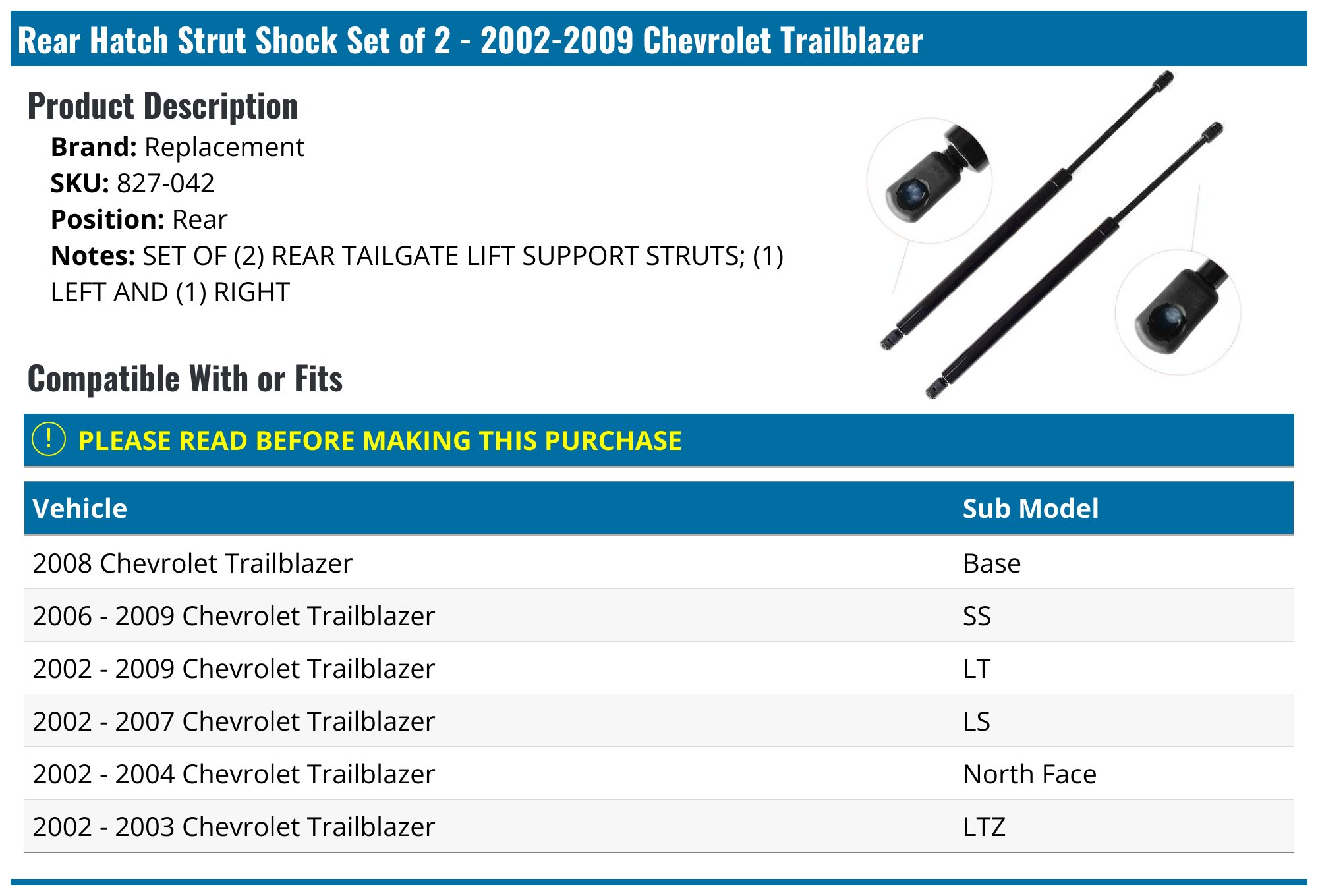 Rear Hatch Strut - Hatch Strut Replacement | Parts Geek