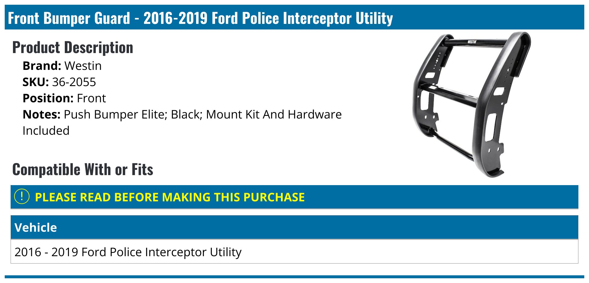 2016-2019 Ford Police Interceptor Utility Bumper Guard - Westin 36-2055 ...