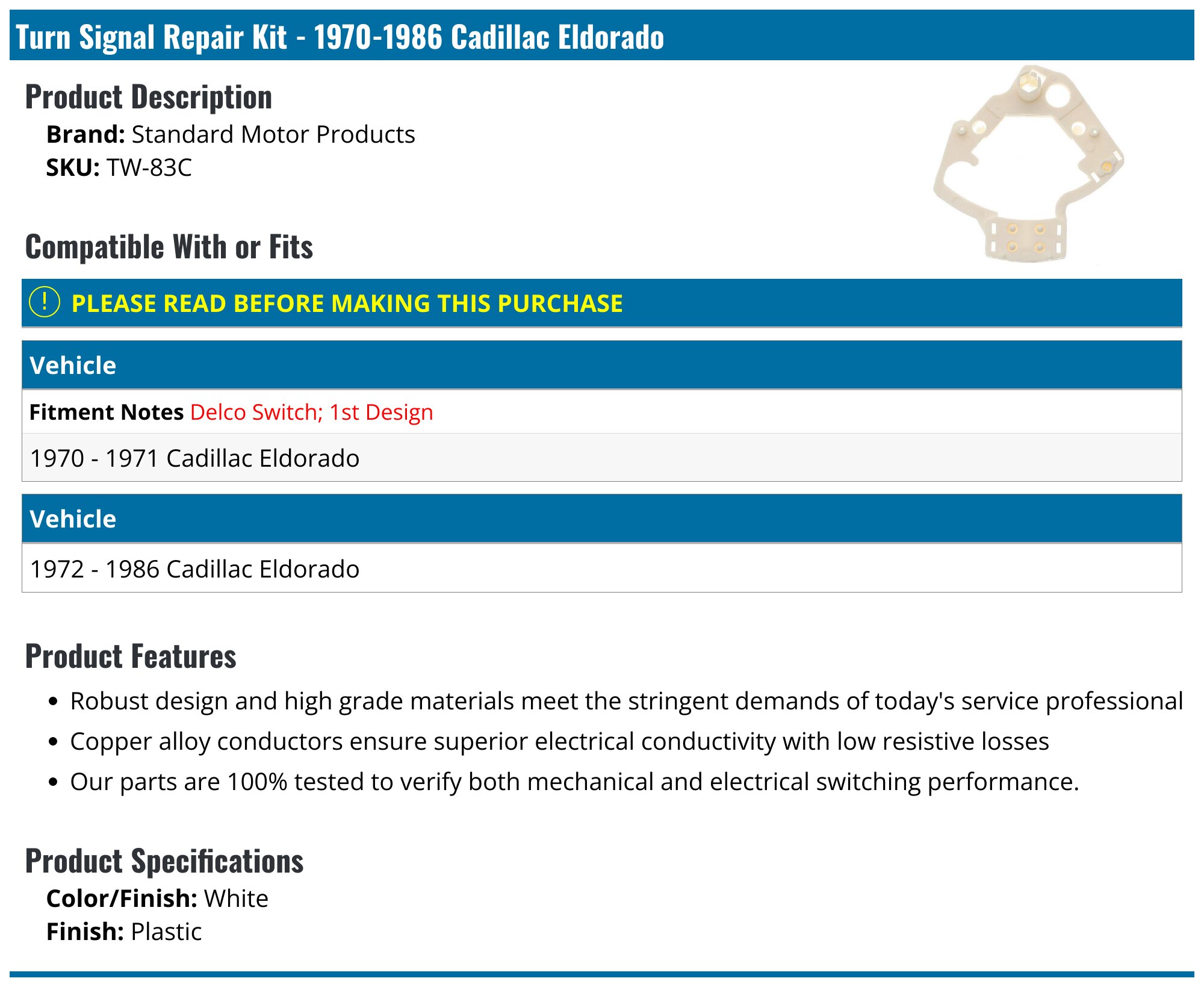 1970-1986 Cadillac Eldorado Turn Signal Repair Kit - Standard Motor ...