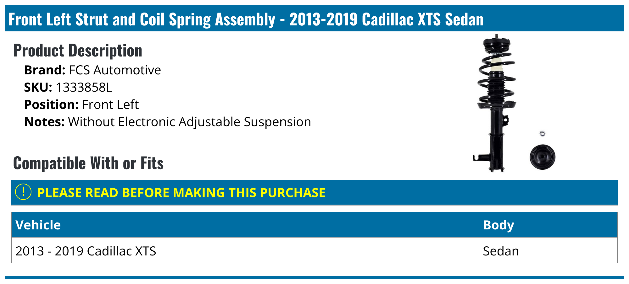 2013-2019 Cadillac XTS Strut Assembly - FCS Automotive 1333858L - Front ...