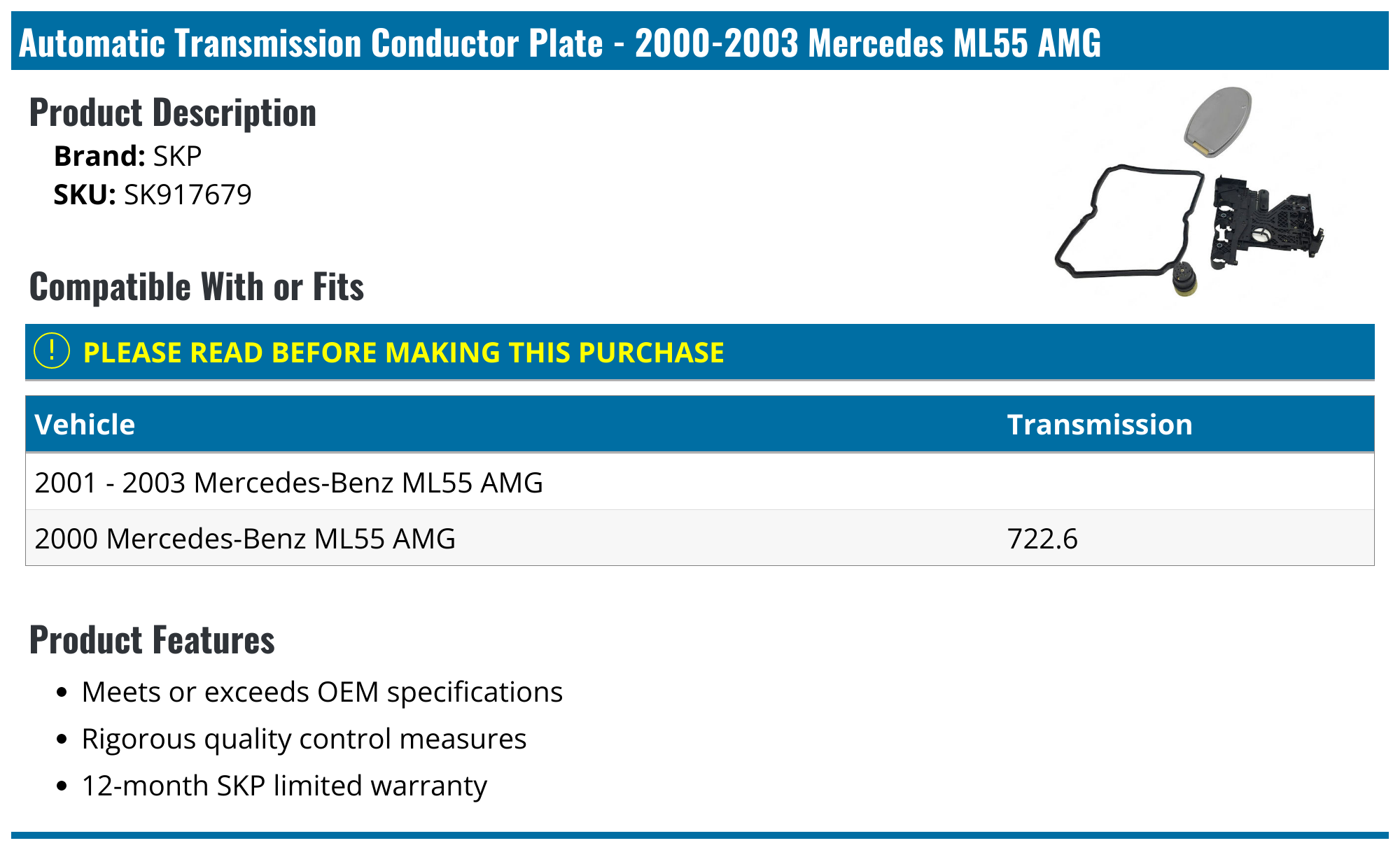 2000-2003 Mercedes ML55 AMG Automatic Transmission Conductor Plate ...