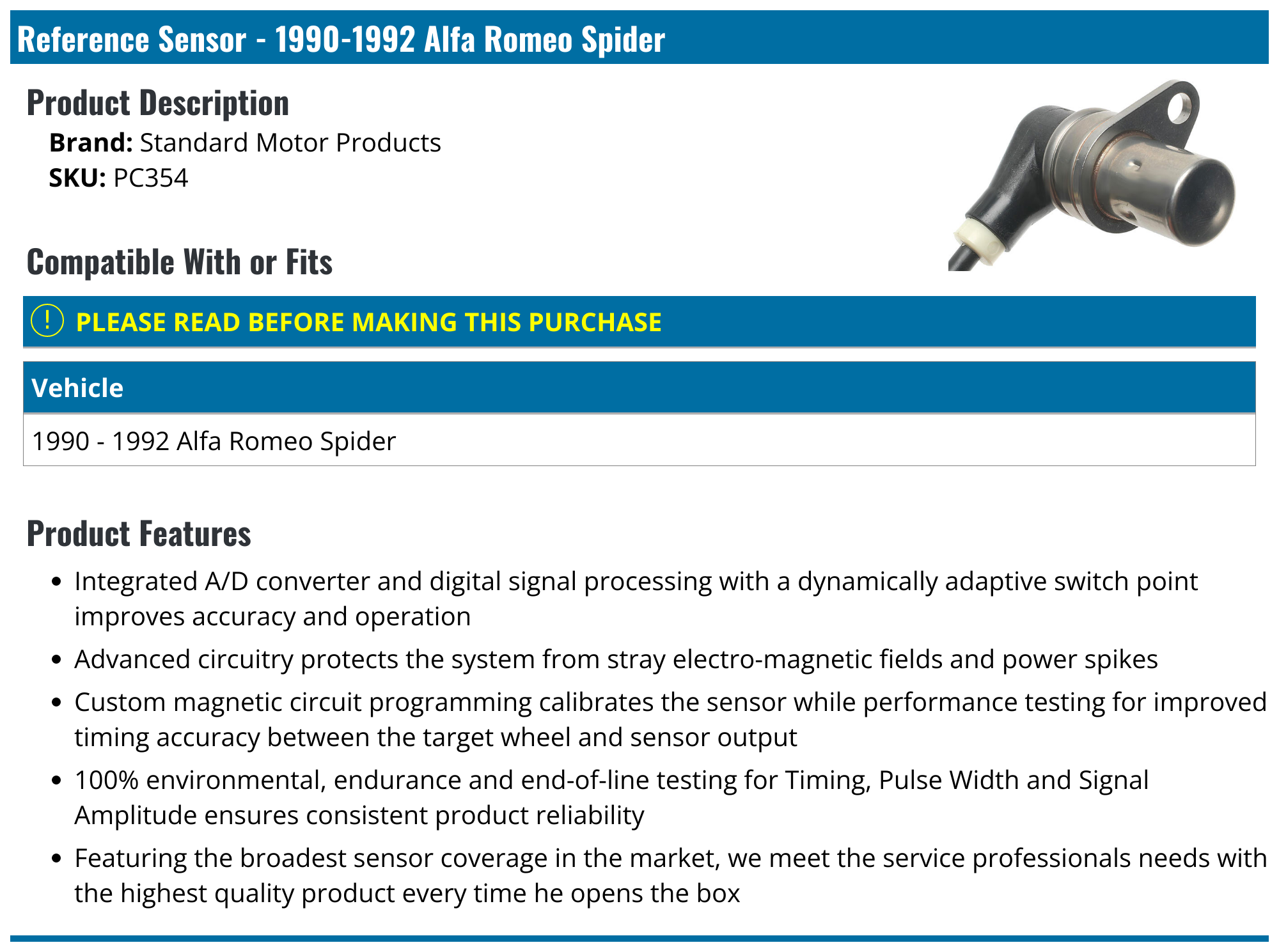 1990-1992 Alfa Romeo Spider Crank Position Sensor - Standard Motor ...