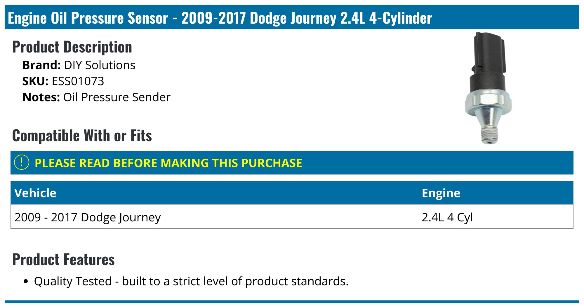 2009-2017 Dodge Journey Engine Oil Pressure Sensor - DIY Solutions ...