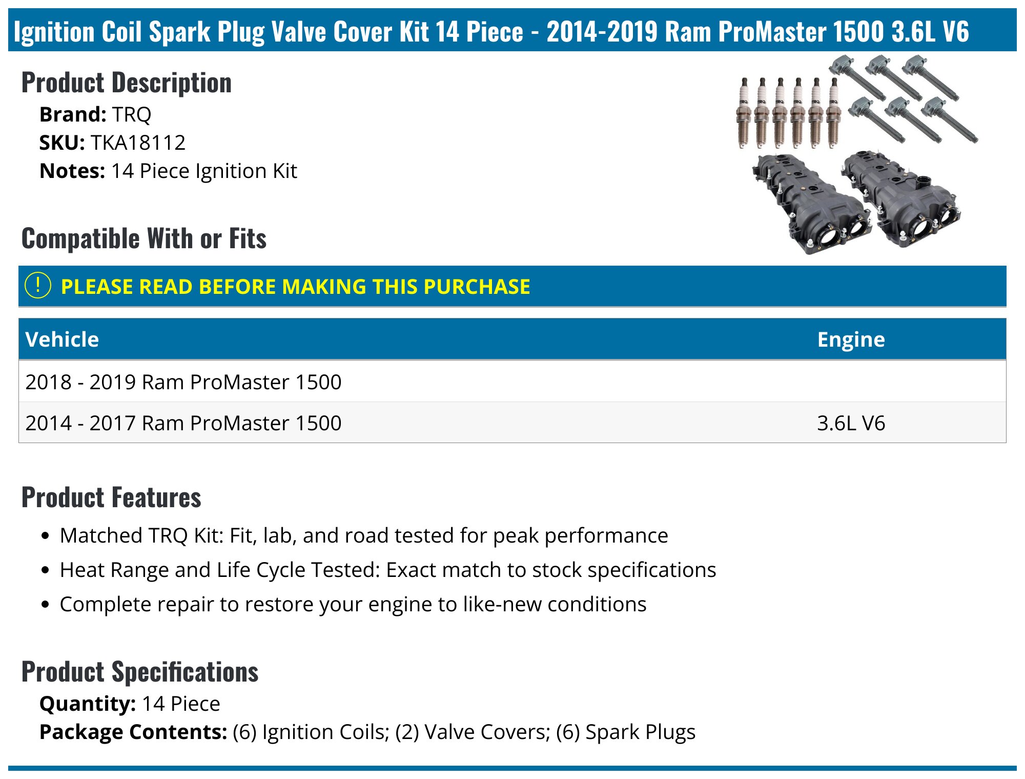 2014-2021 Ram ProMaster 1500 Valve Cover - TRQ TKA18112 - PartsGeek.com