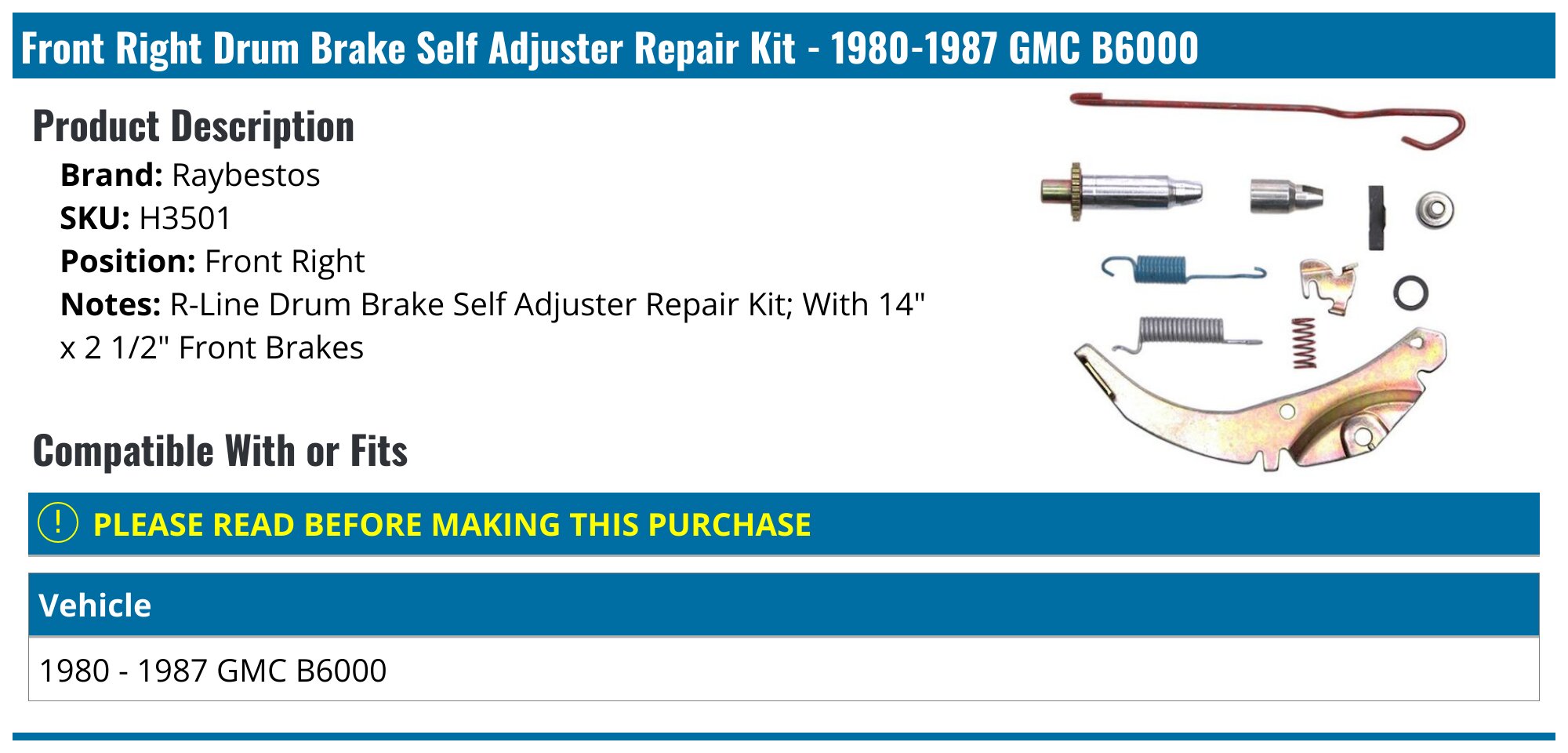 1980-1987 GMC B6000 Drum Brake Self Adjuster Repair Kit - Raybestos ...