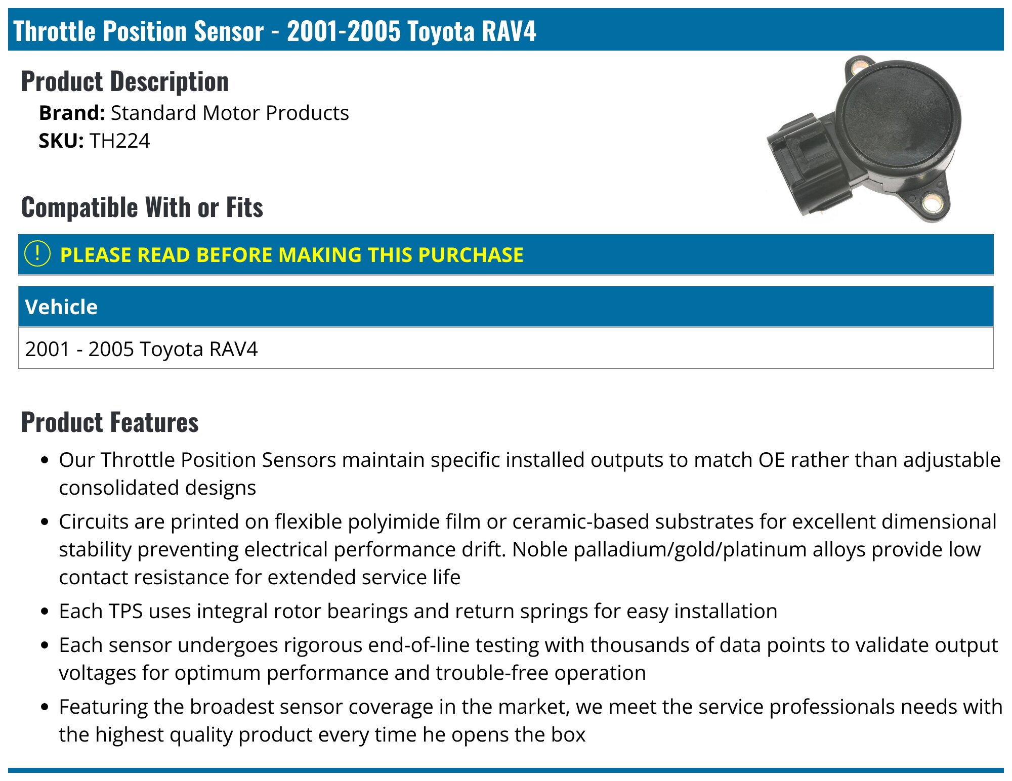 2001-2005 Toyota RAV4 Throttle Position Sensor - Standard Motor ...