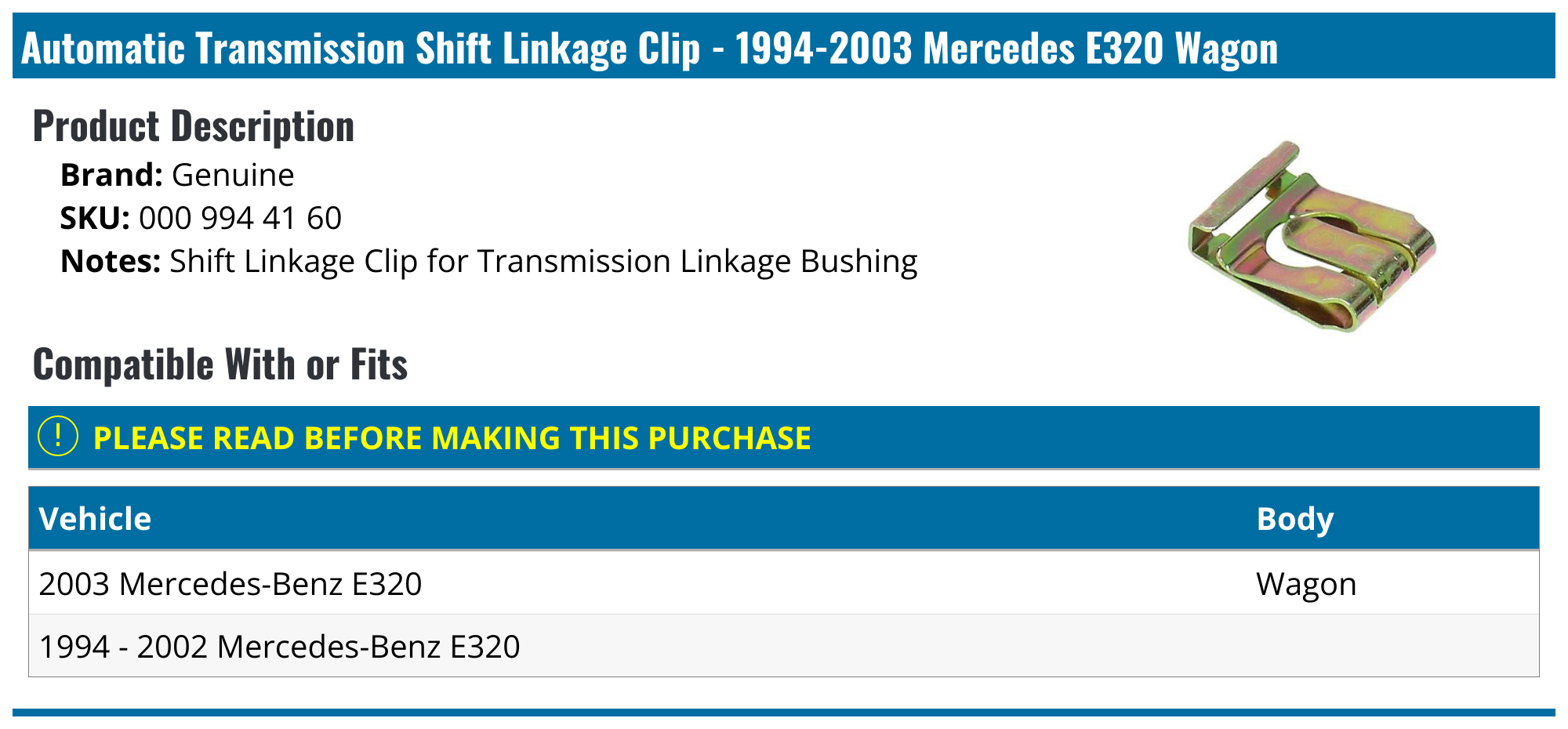 1994-2003 Mercedes E320 Automatic Transmission Shift Linkage Clip ...