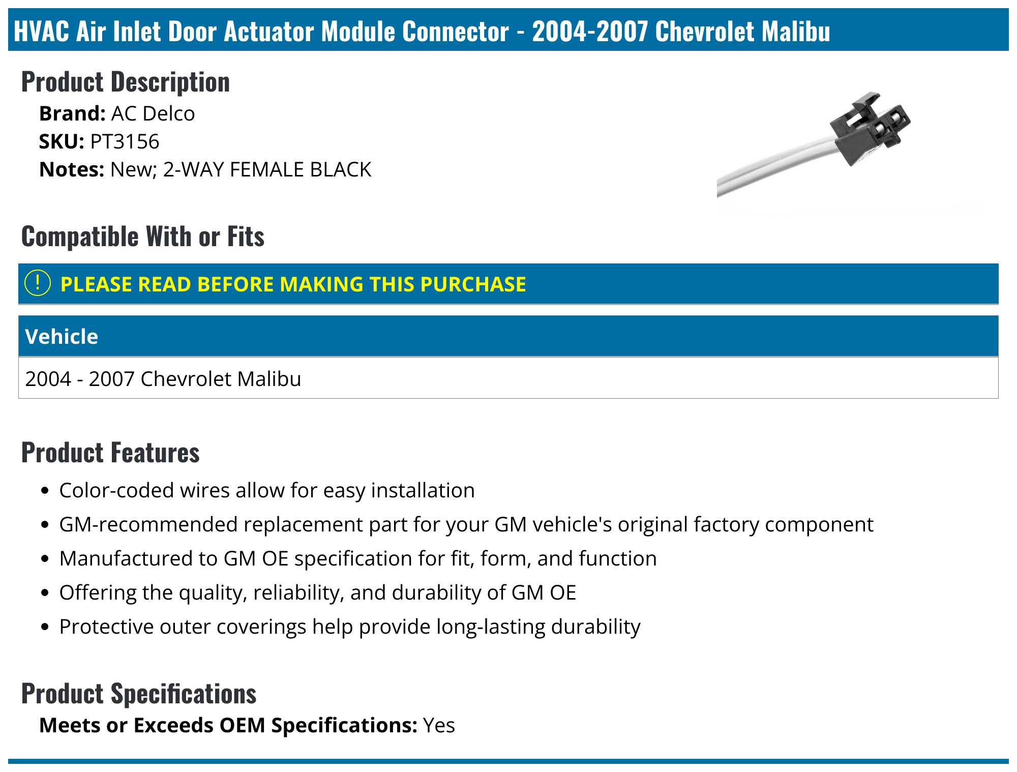 2004-2007 Chevrolet Malibu HVAC Air Inlet Door Actuator Module ...