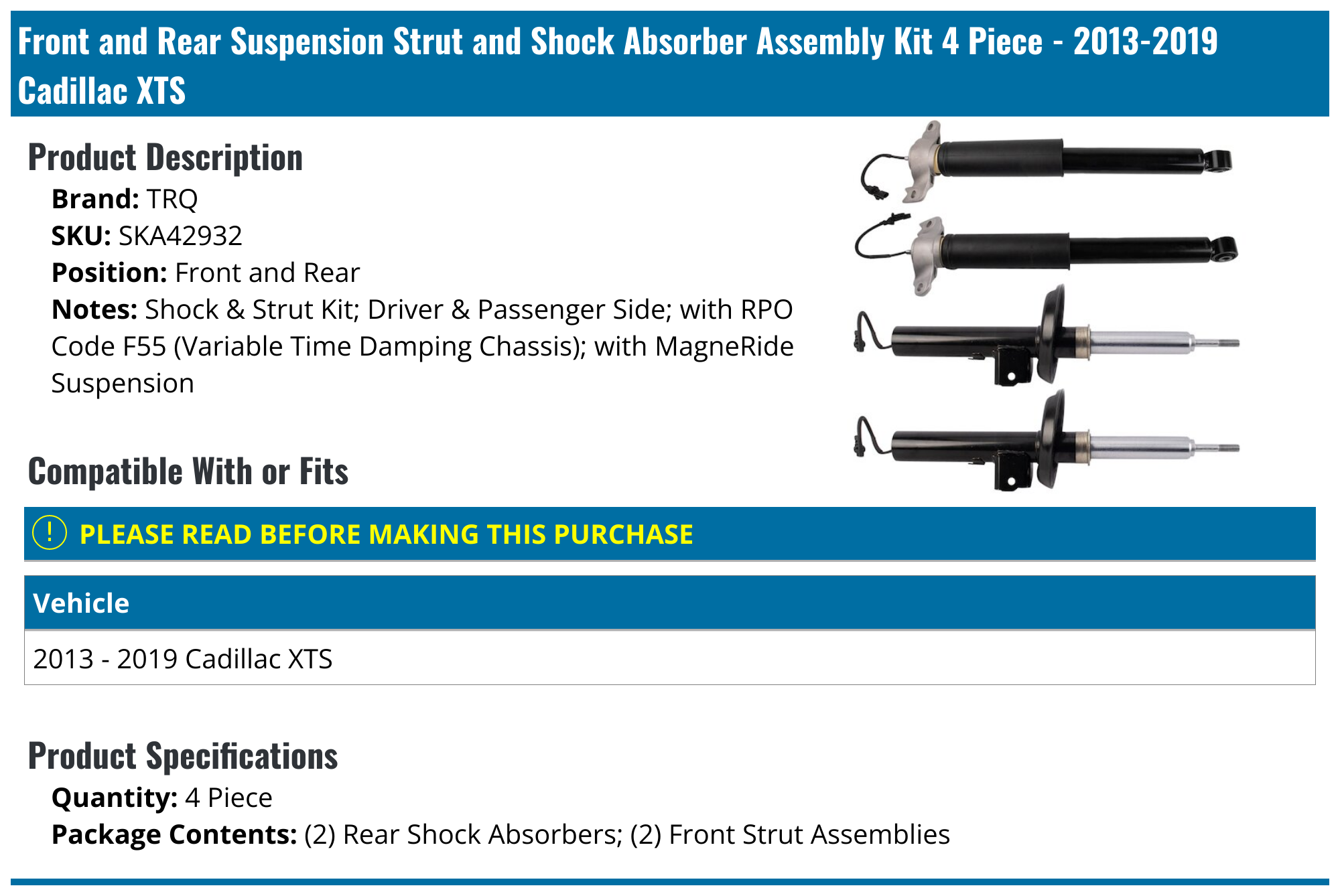 2013-2019 Cadillac XTS Strut Assembly - TRQ SKA42932 - Front and Rear ...