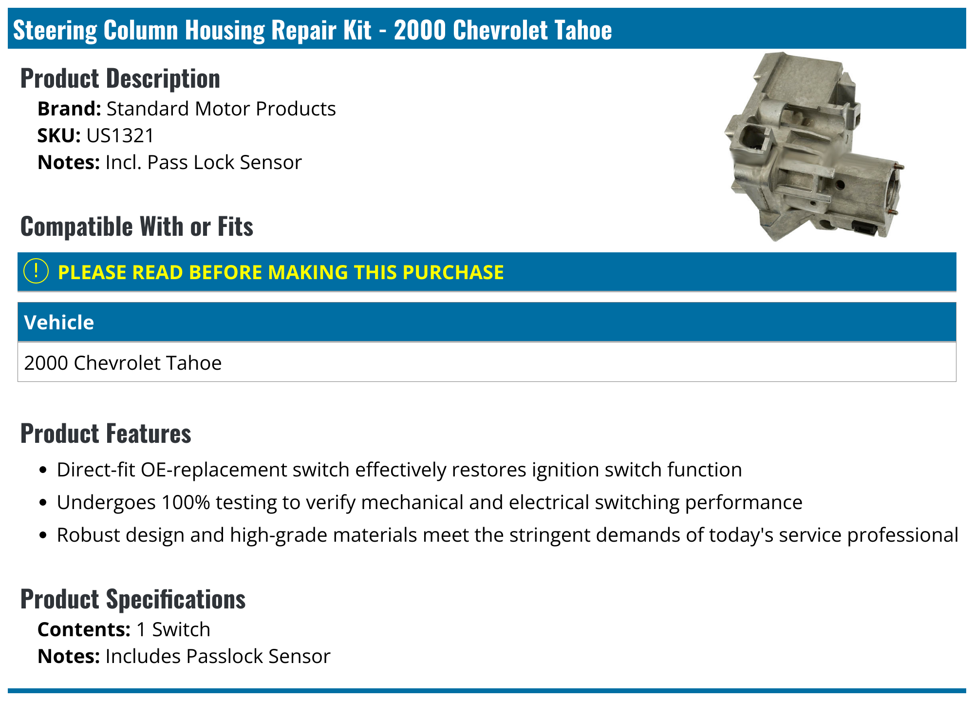 2000-2006 Chevrolet Tahoe Steering Column Housing Repair Kit - Standard ...