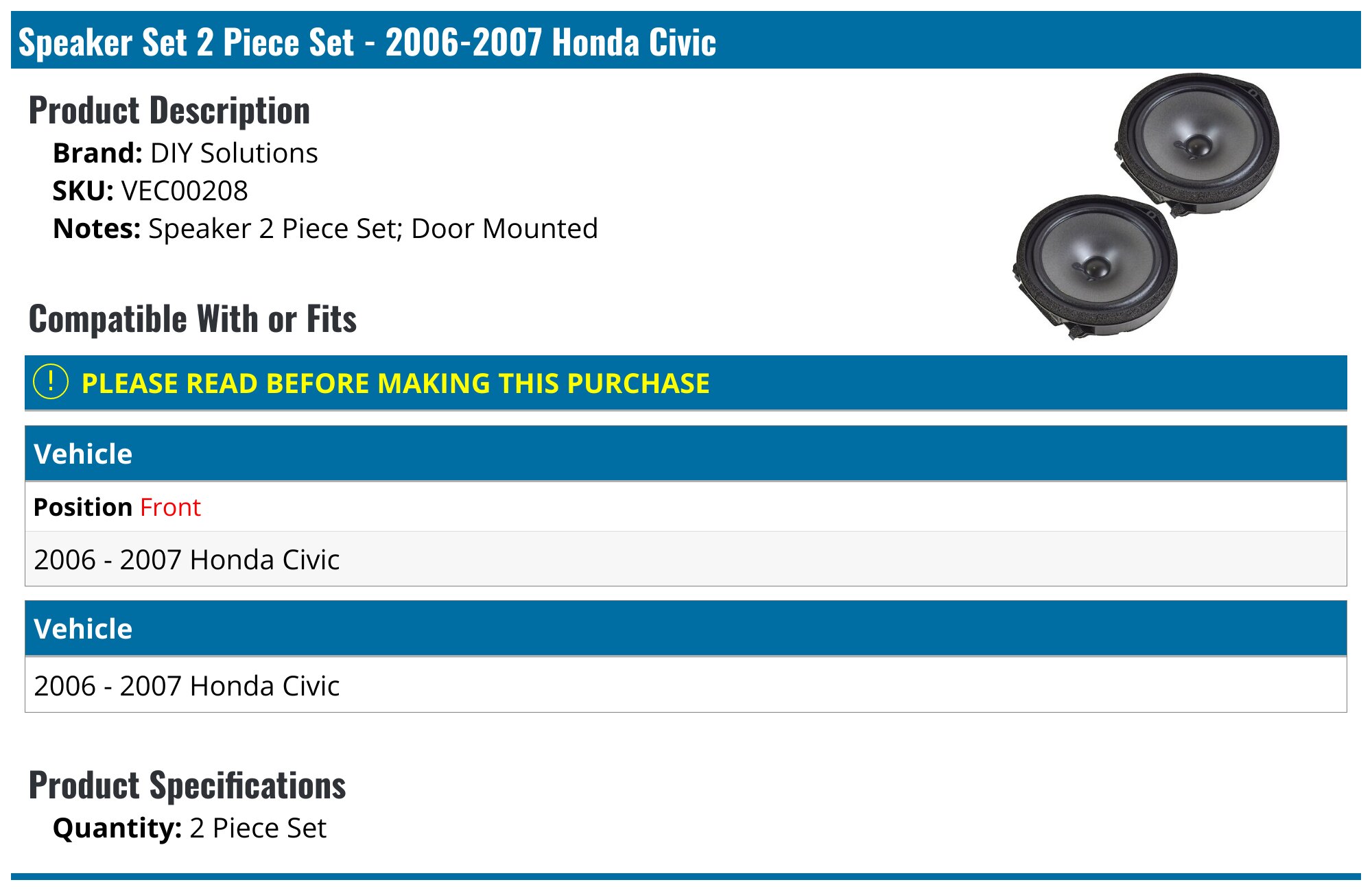2007 Honda Civic Speakers