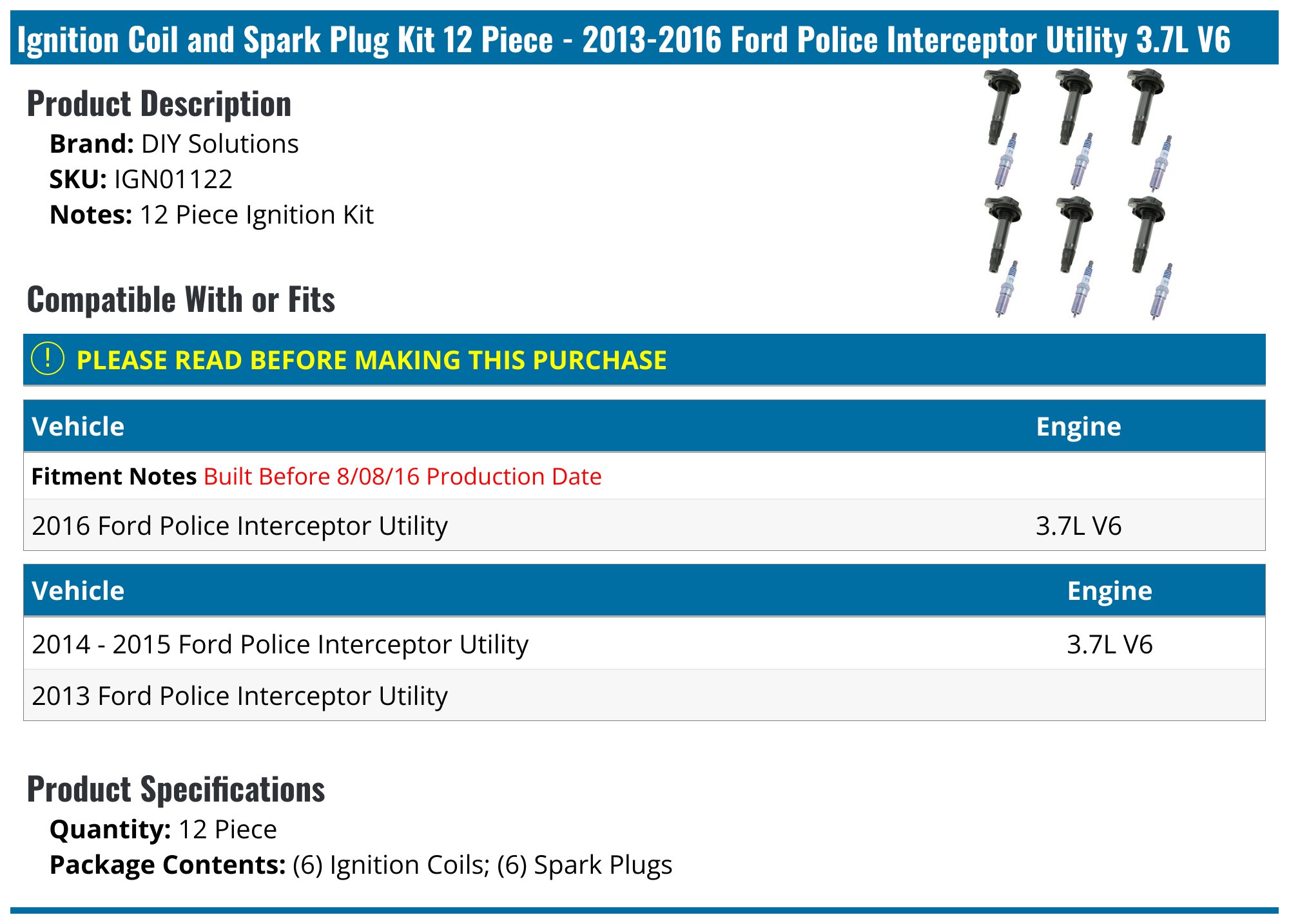 2013-2017 Ford Police Interceptor Utility Ignition Coil - DIY Solutions ...