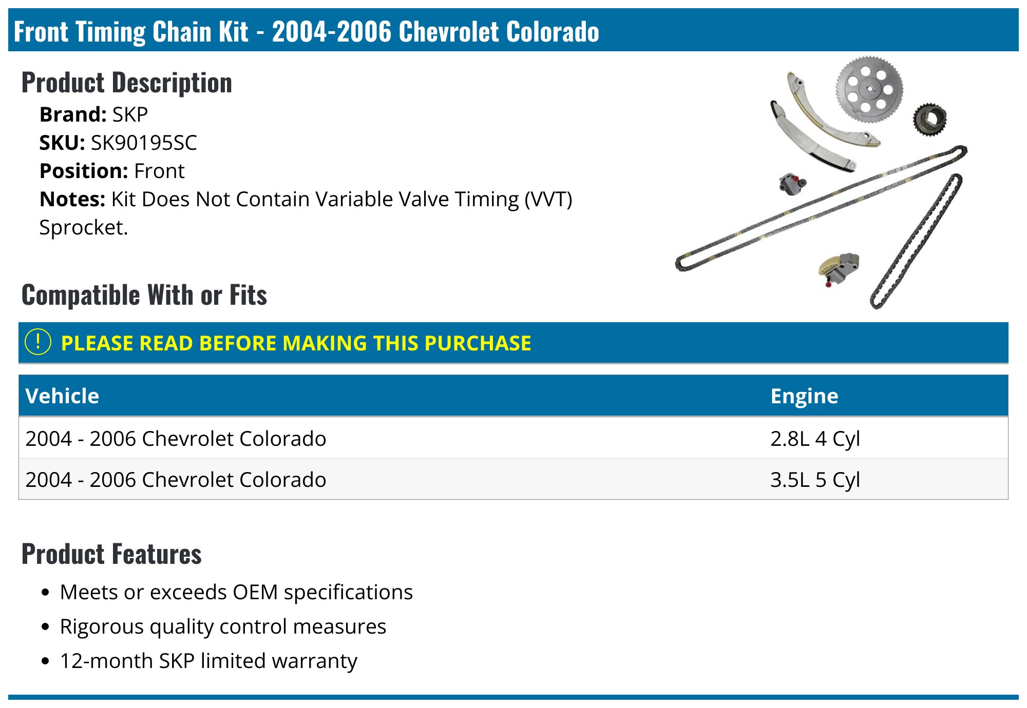2004-2006 Chevrolet Colorado Timing Chain - SKP SK90195SC - Front ...