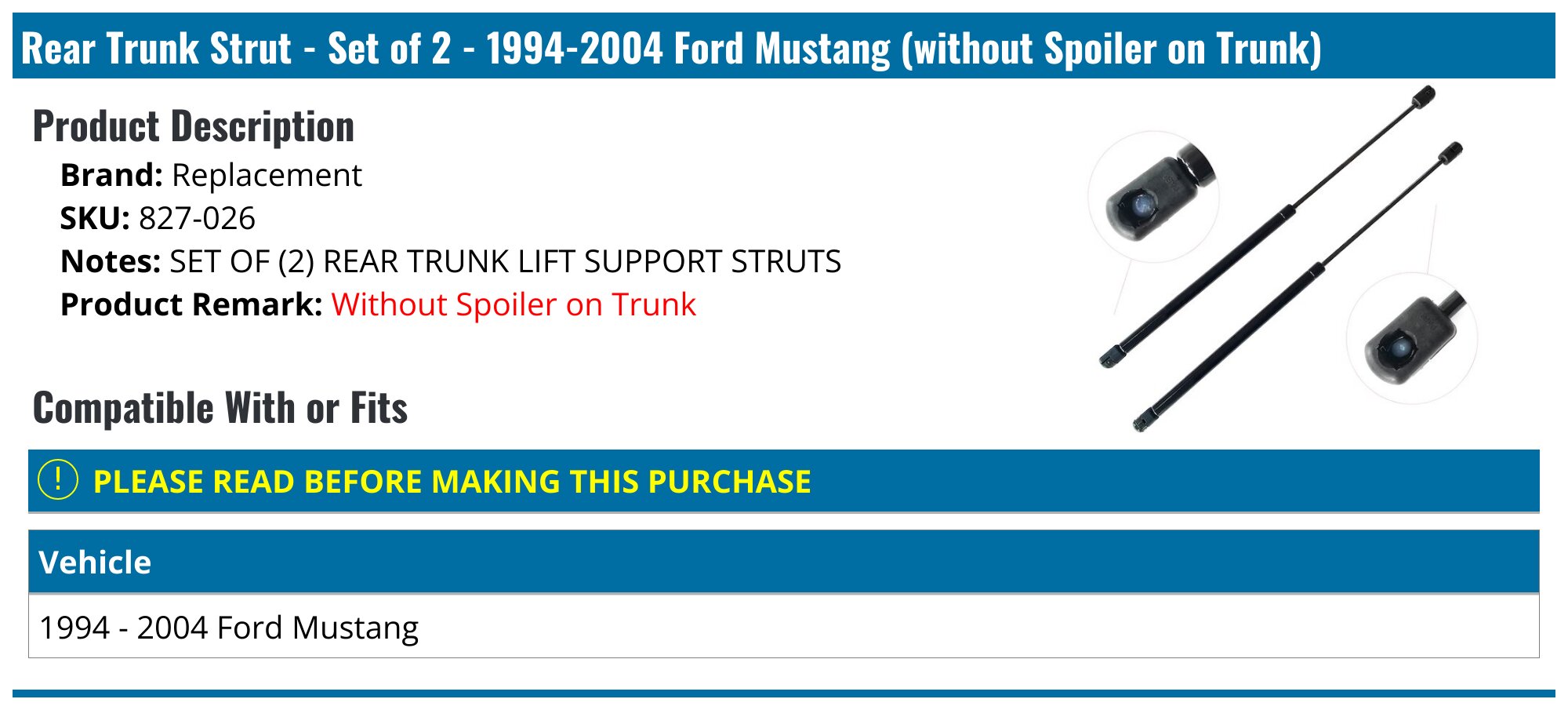 Trunk Lift Support - Trunk Struts Replacement | Parts Geek