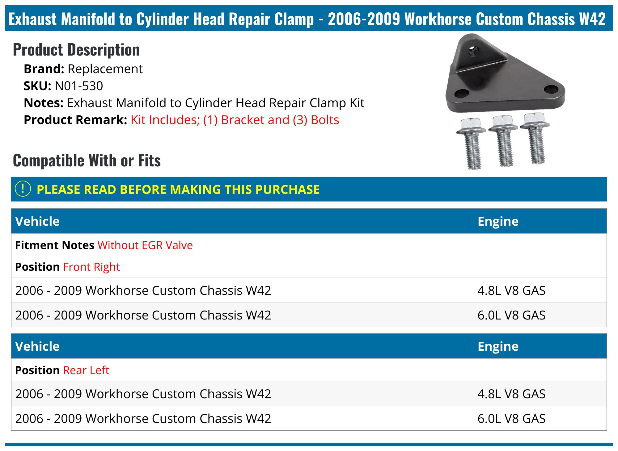 2006-2009 Workhorse Custom Chassis W42 Exhaust Manifold to Cylinder ...