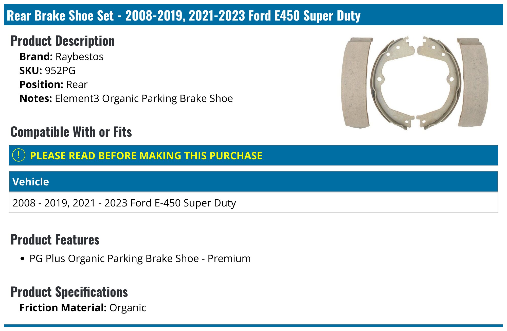 2008-2019, 2021-2023 Ford E450 Super Duty Brake Shoe Set - Raybestos ...