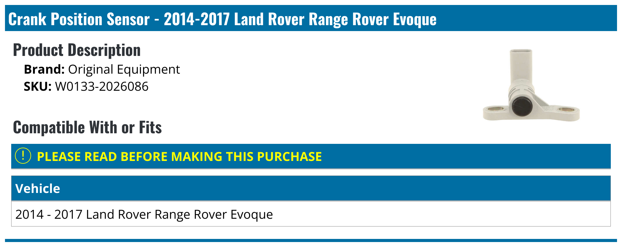 2014-2017 Land Rover Range Rover Evoque Crank Position Sensor ...