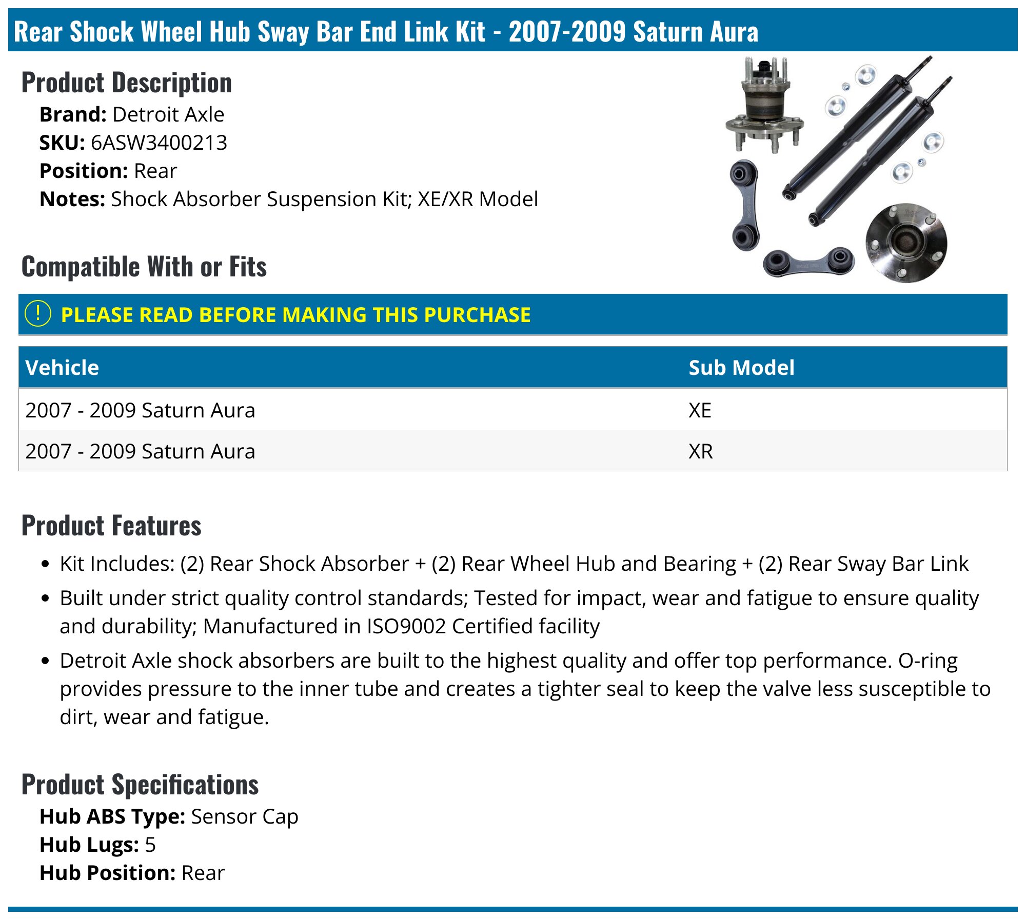 2007-2009 Saturn Aura Shock Wheel Hub Sway Bar End Link Kit - Detroit ...