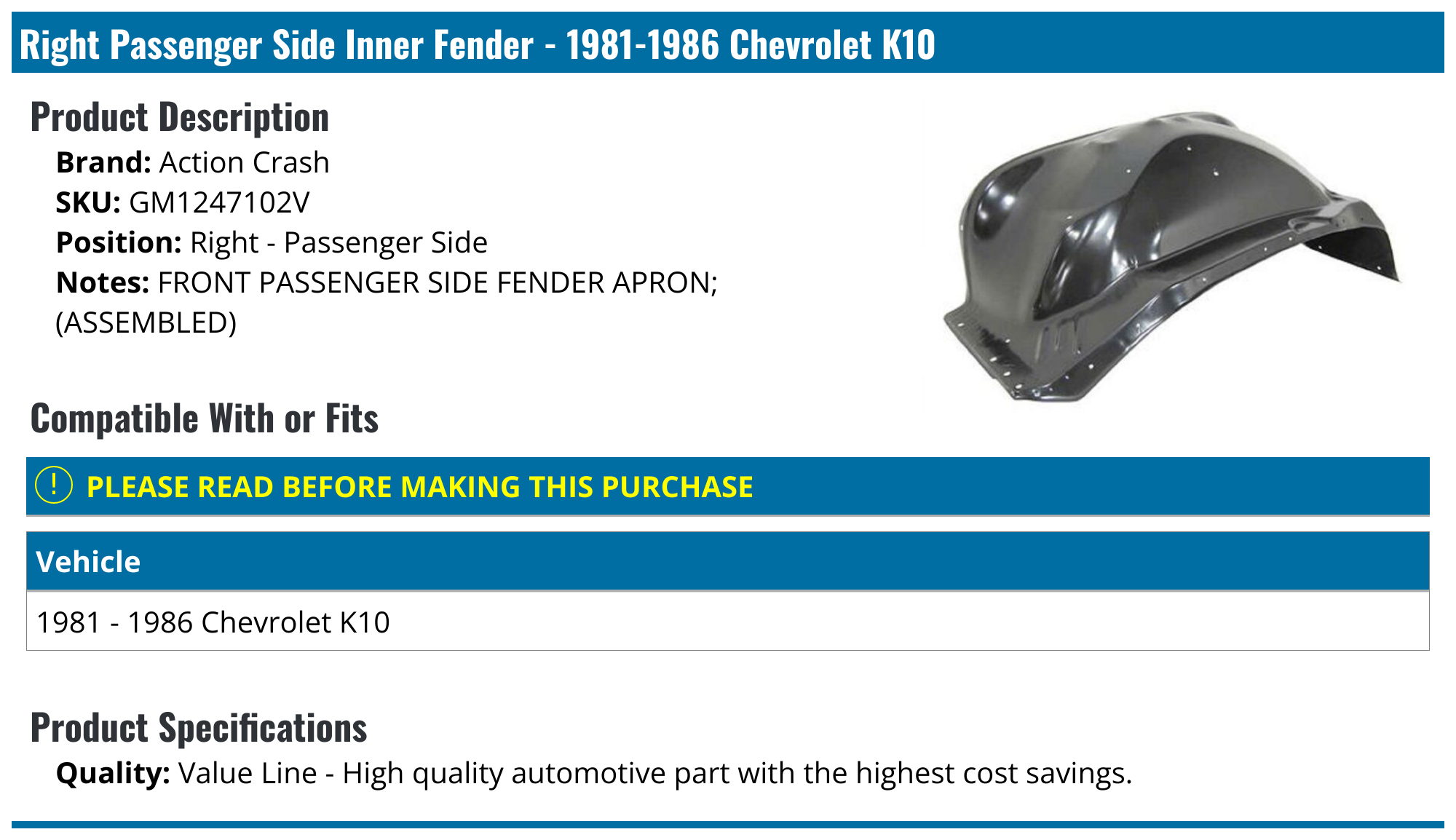 Inner Fender Well Liner - Wheel Well Liner Replacement | Parts Geek