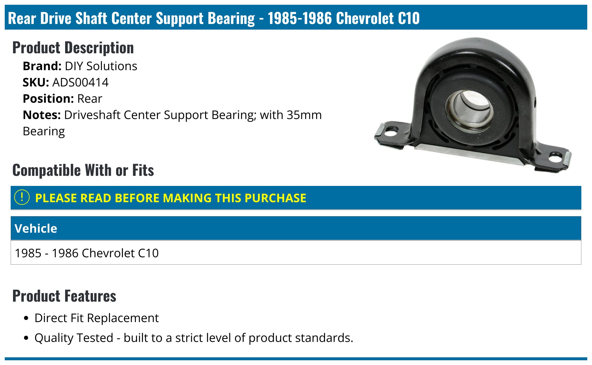 1985-1986 Chevrolet C10 Drive Shaft Center Support Bearing - DIY ...