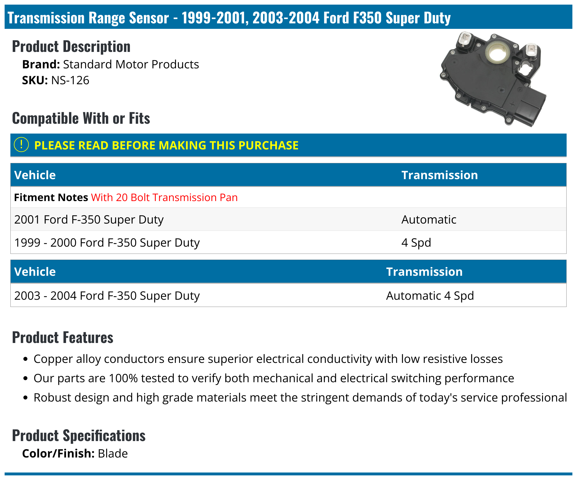 1999-2004 Ford F350 Super Duty Transmission Range Sensor - Standard ...