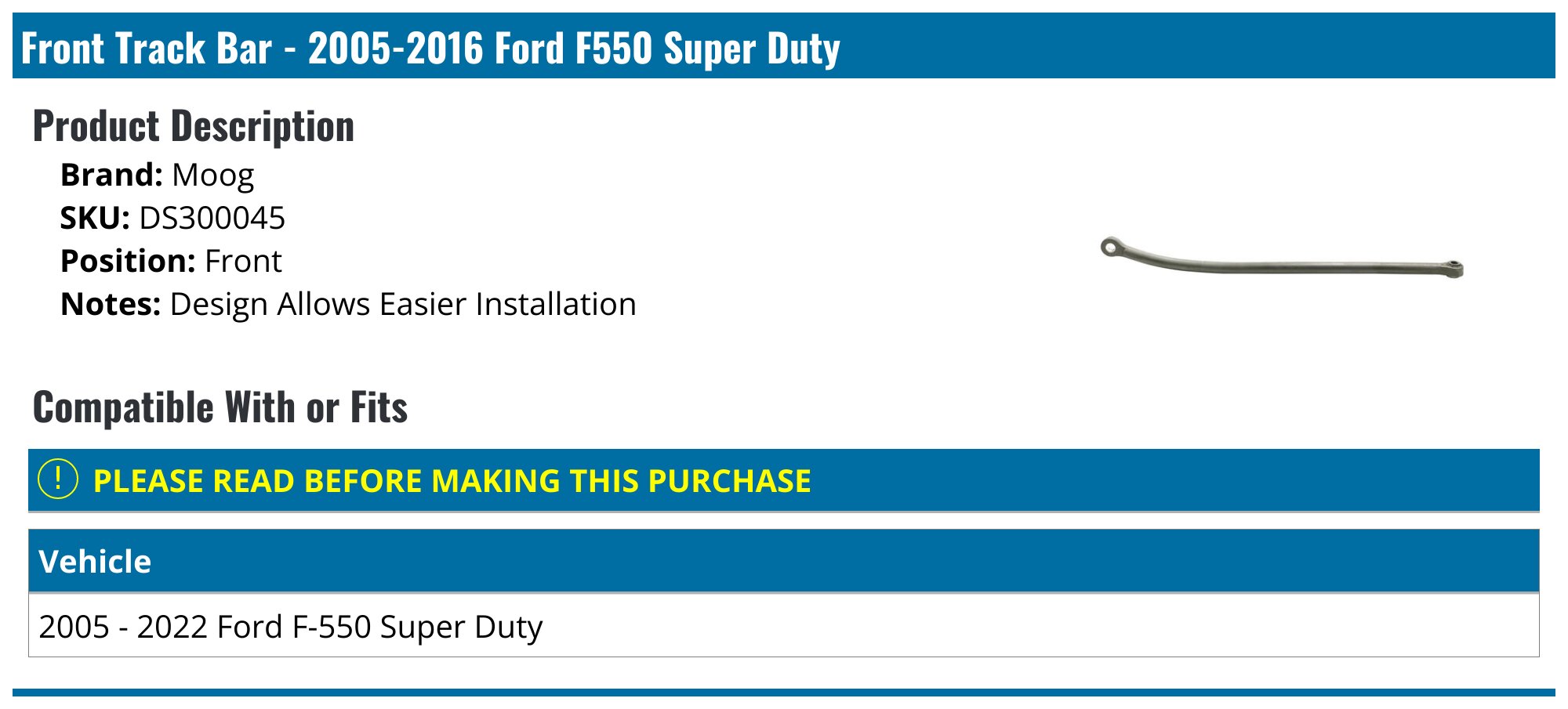 2005-2016 Ford F550 Super Duty Track Bar - Moog DS300045 - Front ...